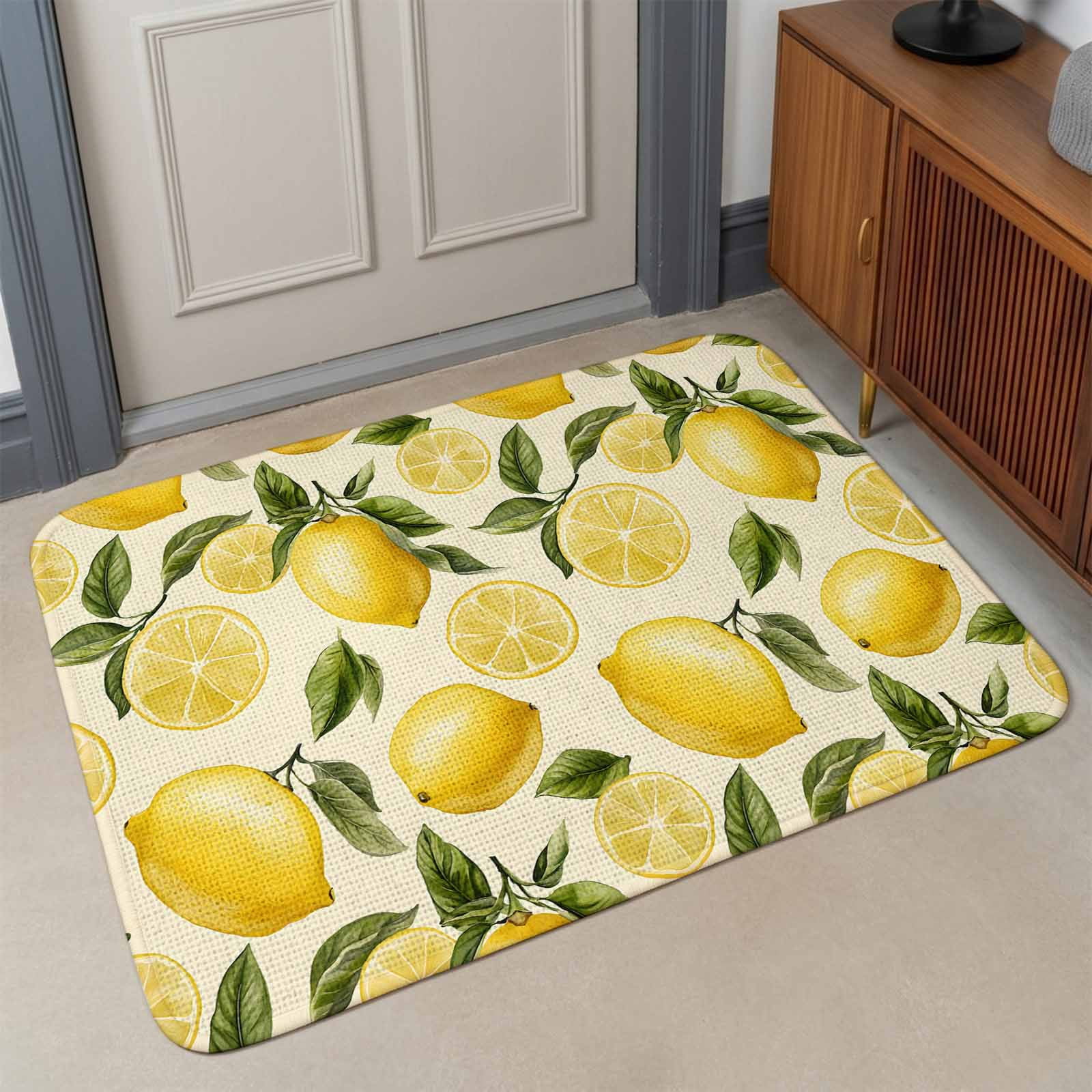 Country Watercolor Front Door Mat Indoor Entrance, Lemon Slice Fruit ...