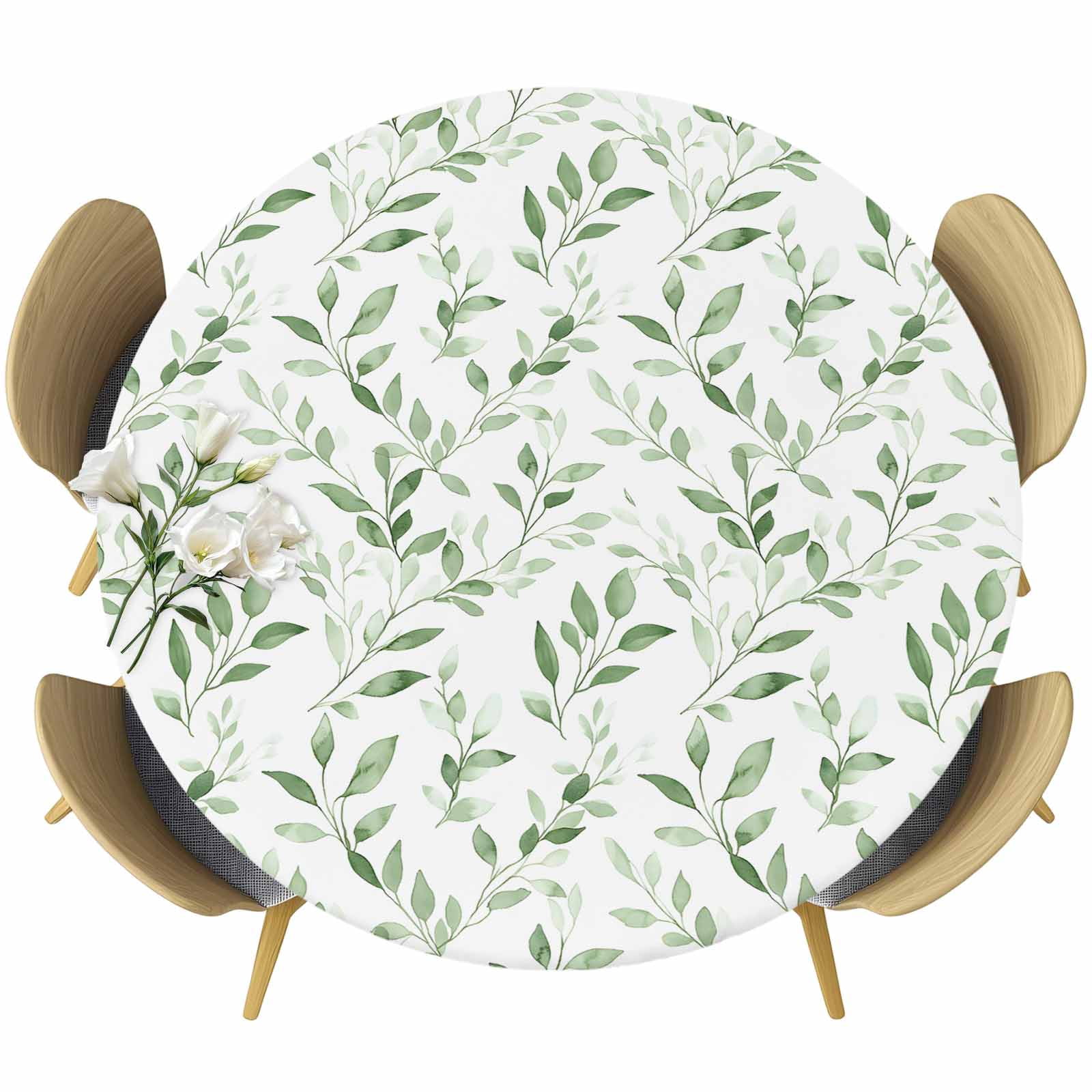 Country Watercolor Leaf Round Fitted Tablecloth with Elastic Edge ...
