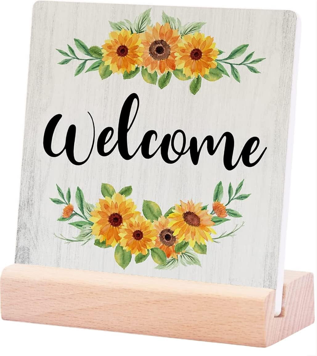 Country Welcome Sunflower Ceramic Table Sign Plaque Rustic Sunflower ...