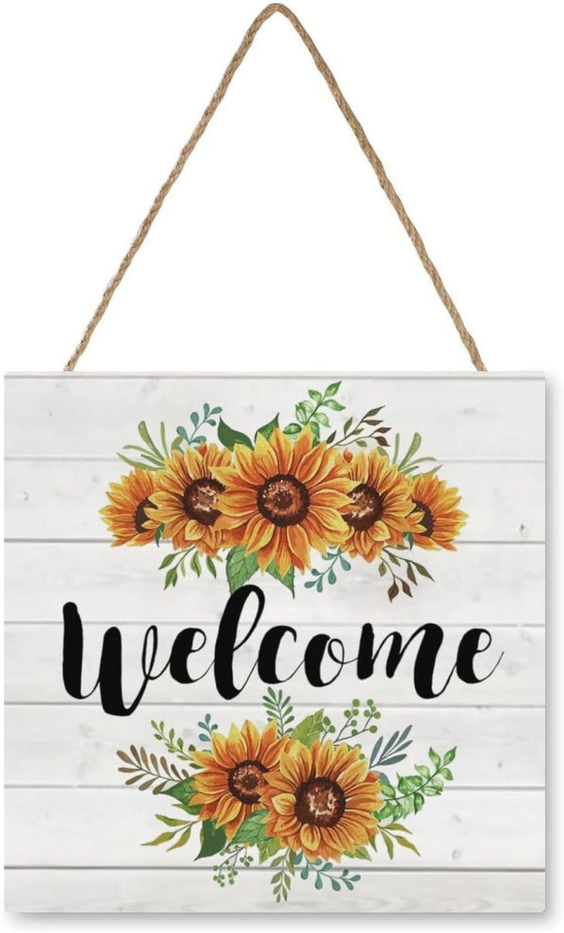 Country Welcome Sunflower Wood Hanging Sign Decor Sunflower Wooden Sign ...