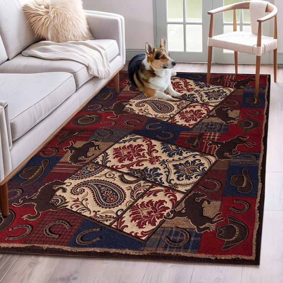 Country Western 2.7x5 Rug for Office Desk Chair Area Small Bedroom ...