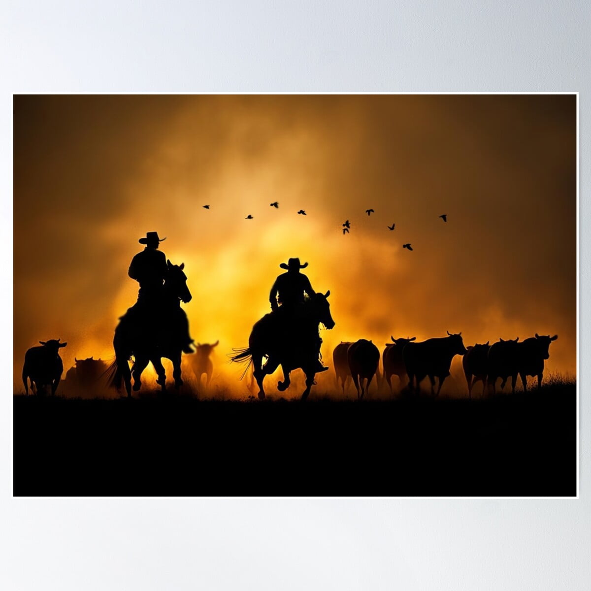 Country Western Cowboy Cattle Drive Poster Wall Art, Modern Wall Decor ...