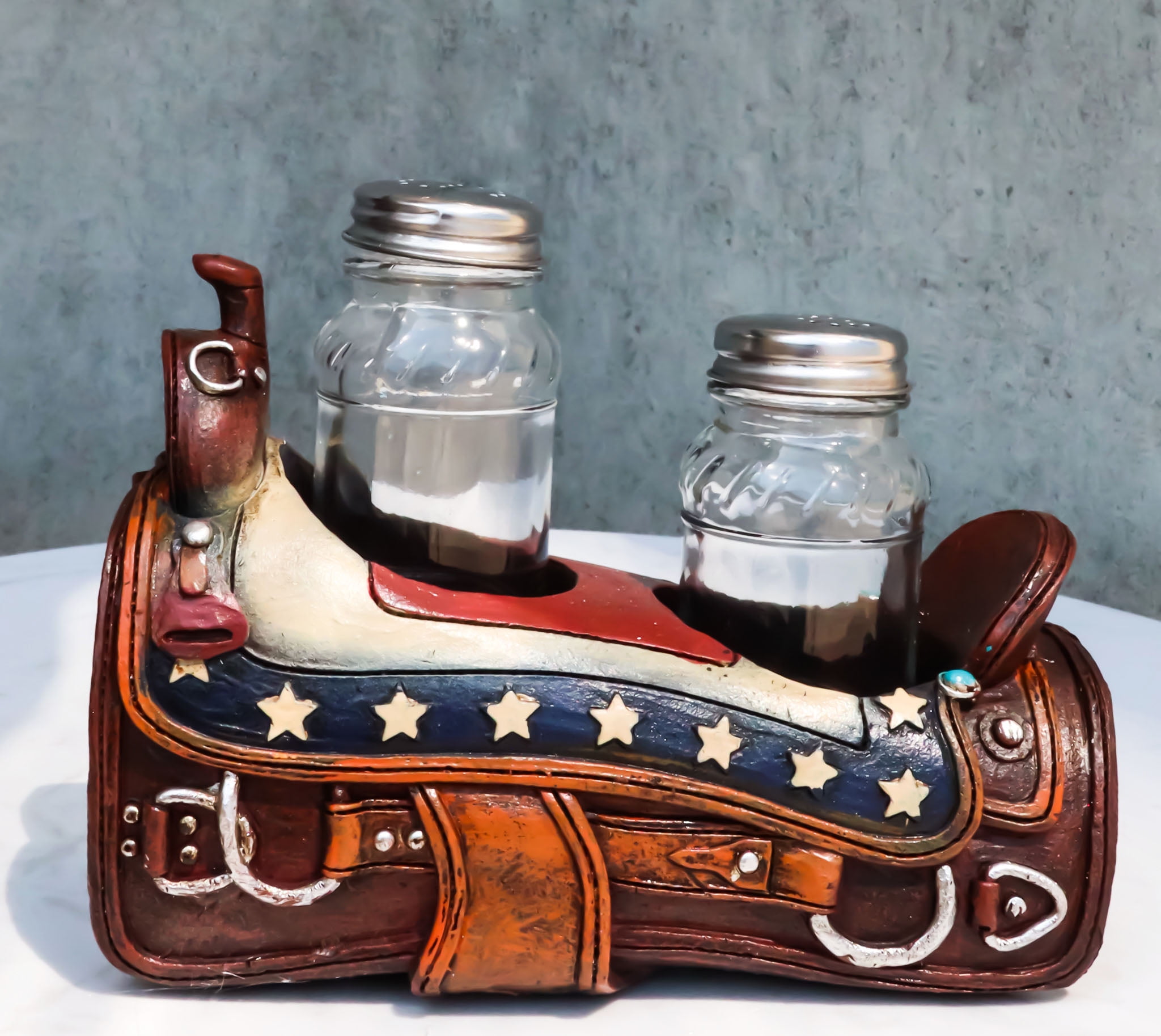 Country Western Cowboy Horse Saddle American Flag Salt Pepper Shakers ...
