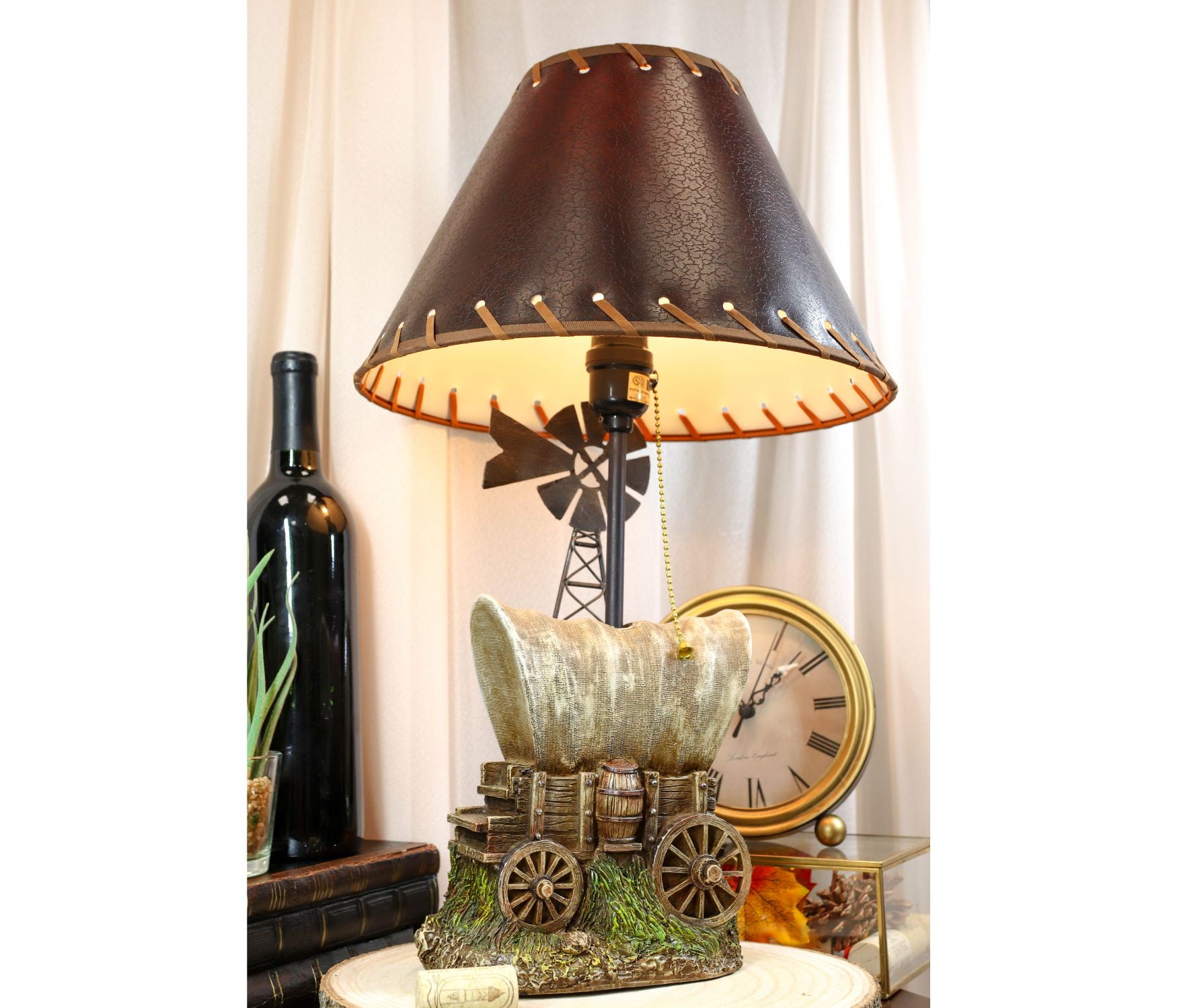 Country Western Rustic Cargo Carriage Wagon Farm Windmill Table Lamp ...