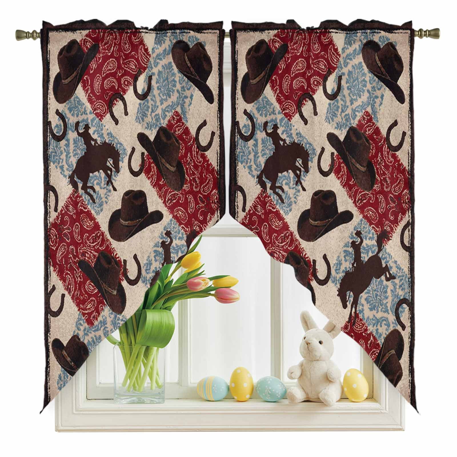 Country Western Swag Kitchen Curtain Valances, Cowboy Hat Red Blue ...