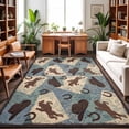Country Western Theme Washable Area Rug 3 x 5 ft Brown Cowboy Hat Blue ...