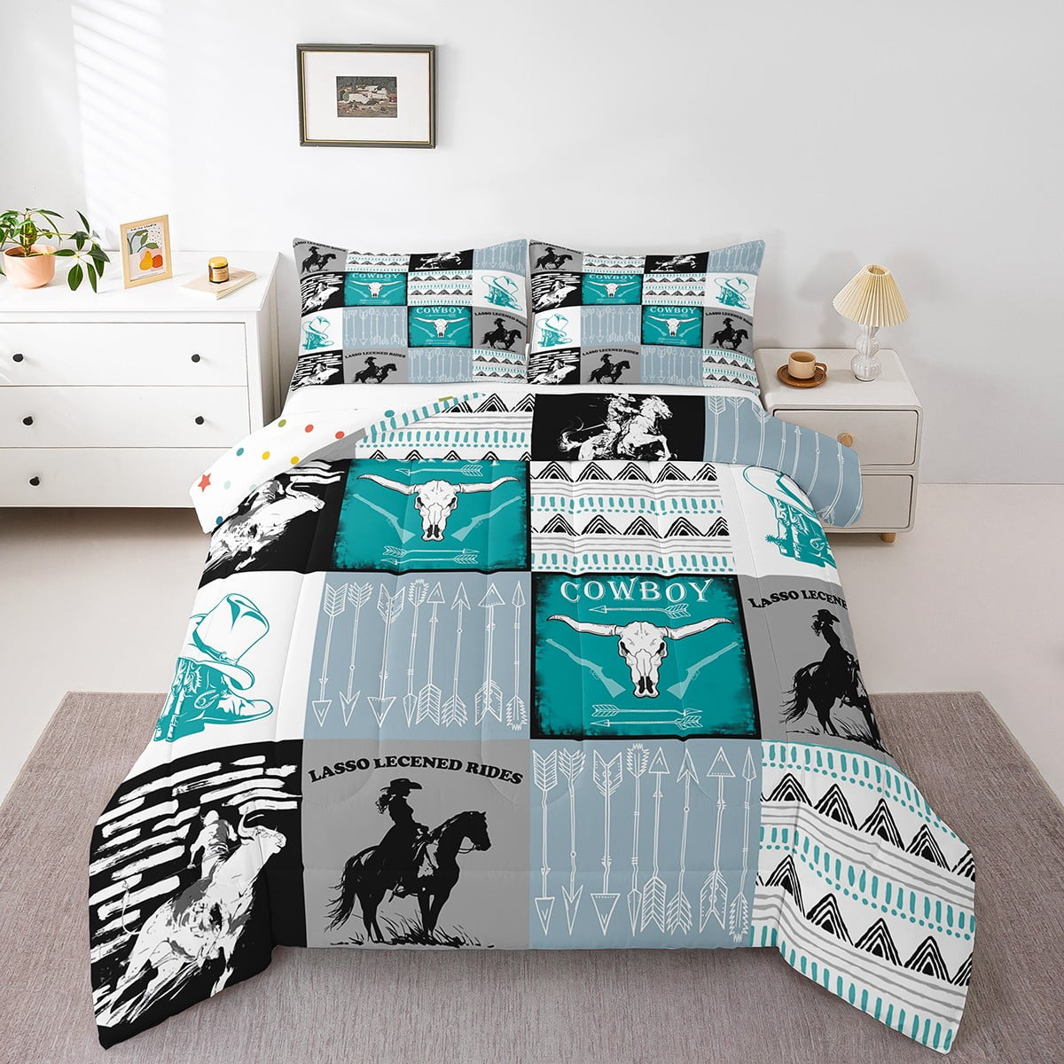 Country Western Bedding Sets,Tribe Geometry Aztec Comforter Set Cowboy ...