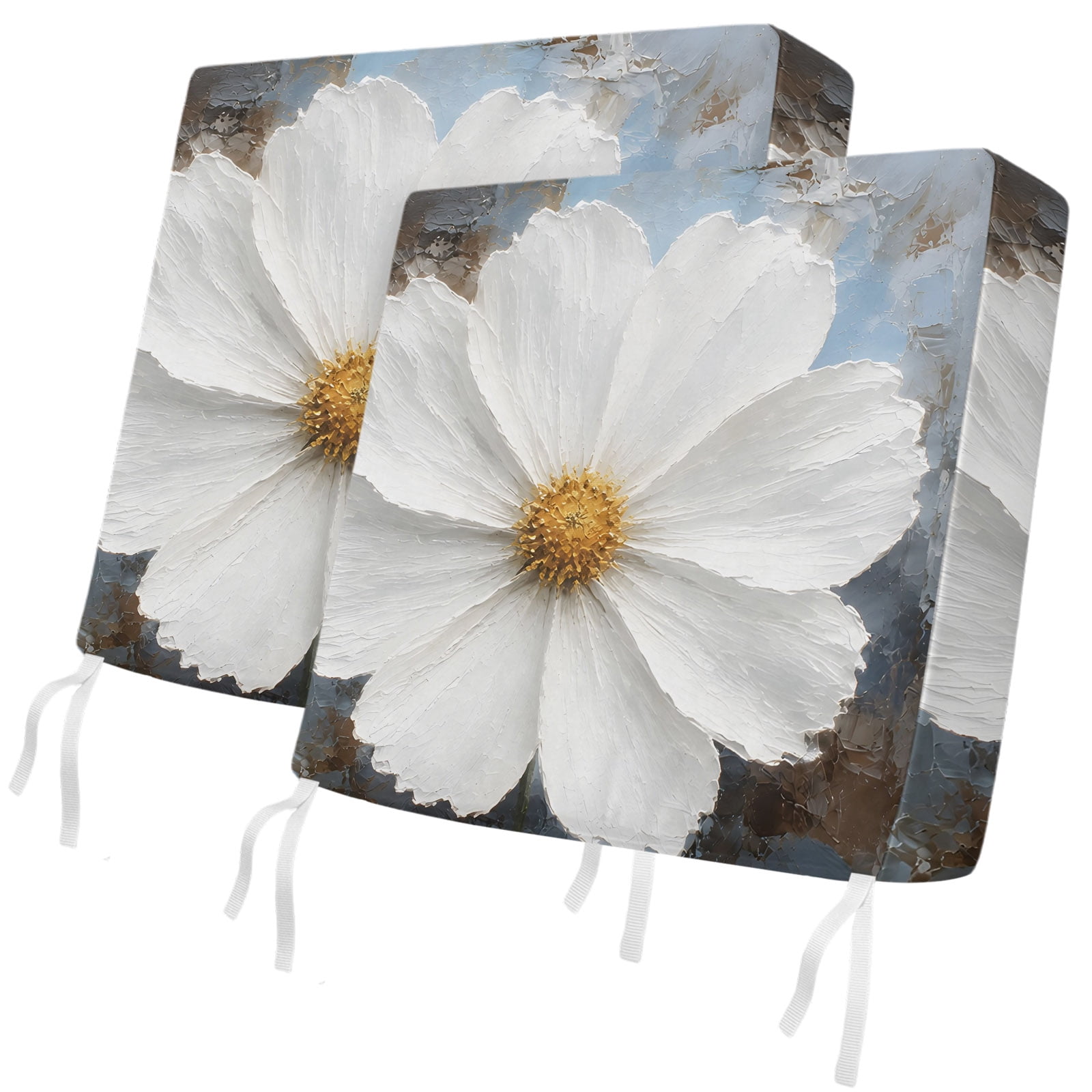 Country White Daisy Flower Outdoor Seat Cushion Covers Set of 2 ...