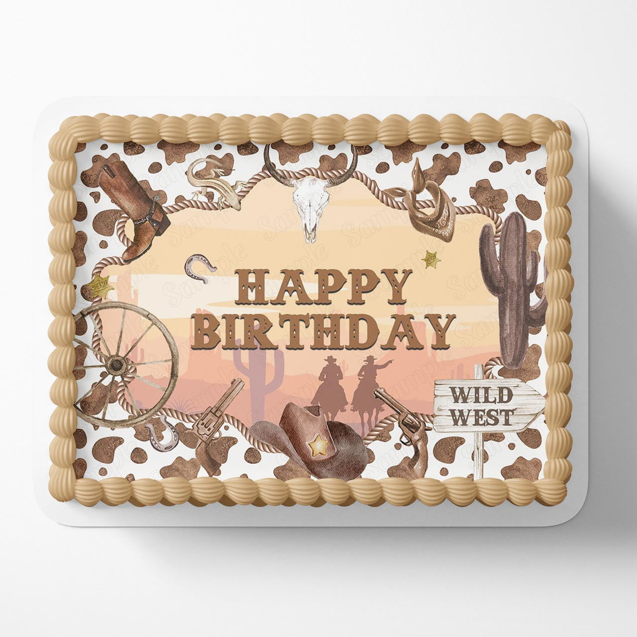 Country Wild West Kids Western Cowboy Cactus Boots Cattle Boys Edible ...