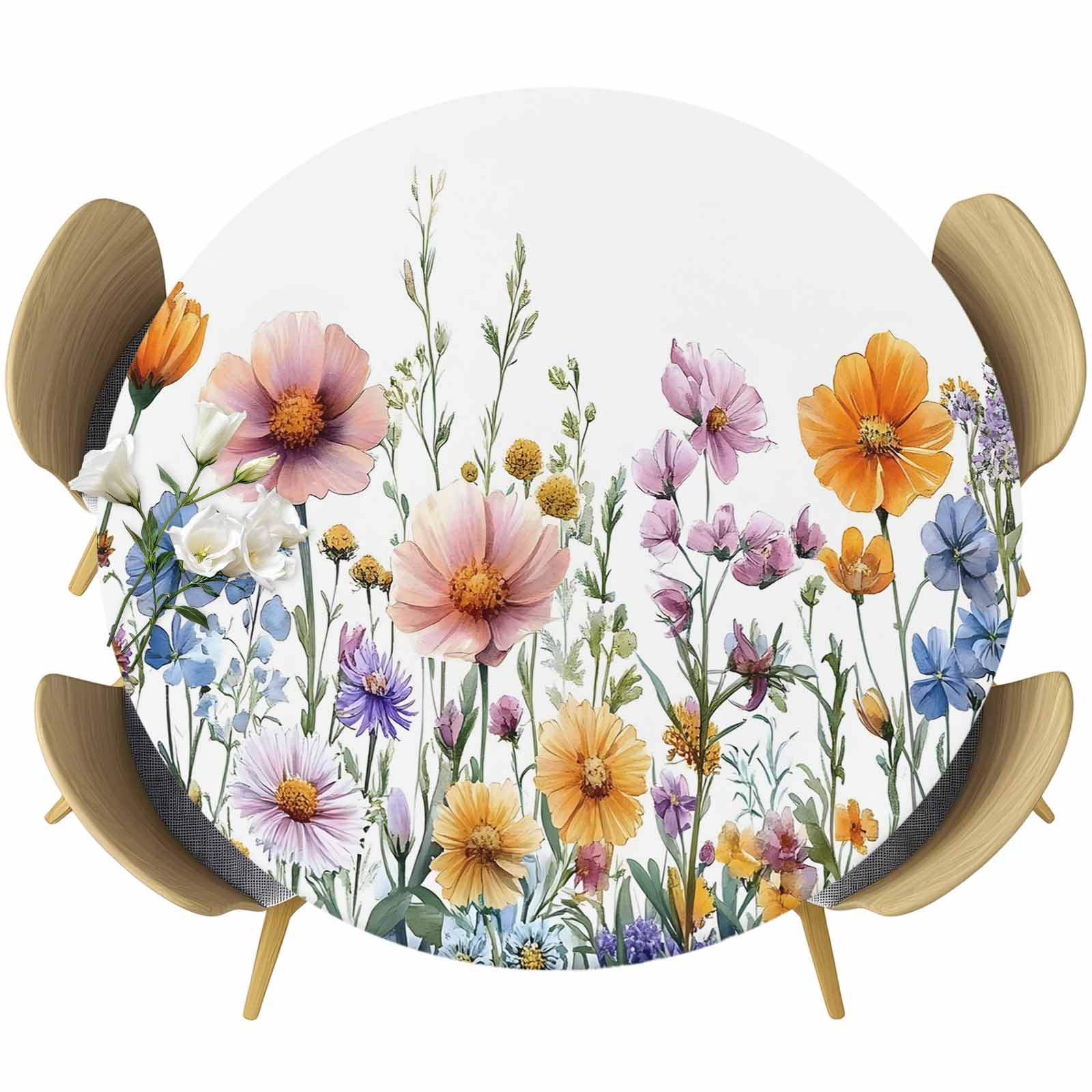 Country Wildflower Round Fitted Tablecloth with Elastic Edge, Colored ...