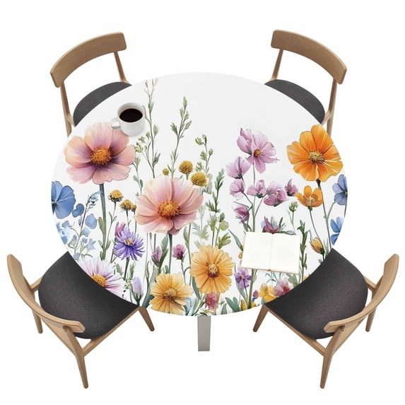 Country Wildflower Round Fitted Tablecloth with Elastic Edge Colored ...