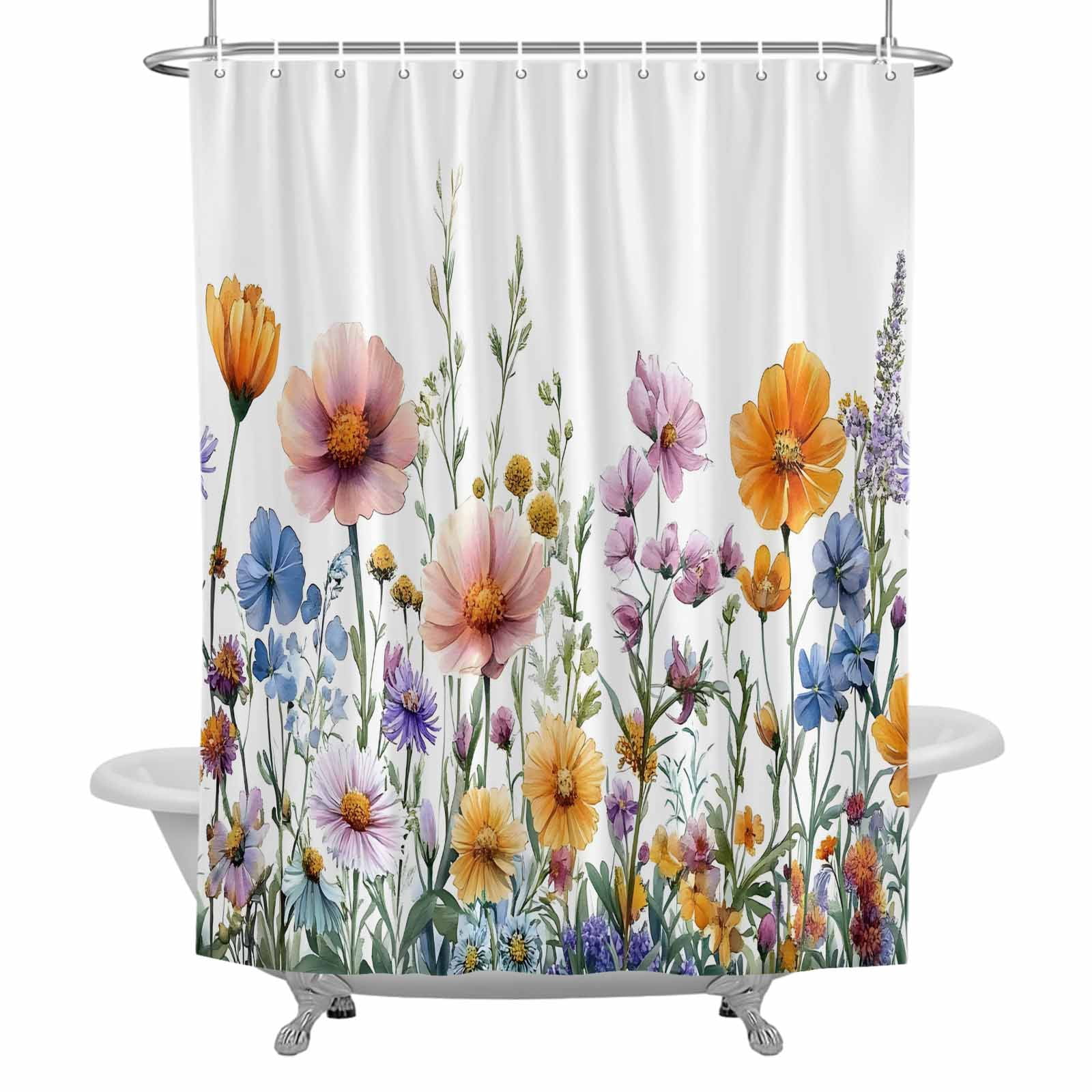 Country Wildflower Shower Curtain for Bathroom, Colored Watercolor ...