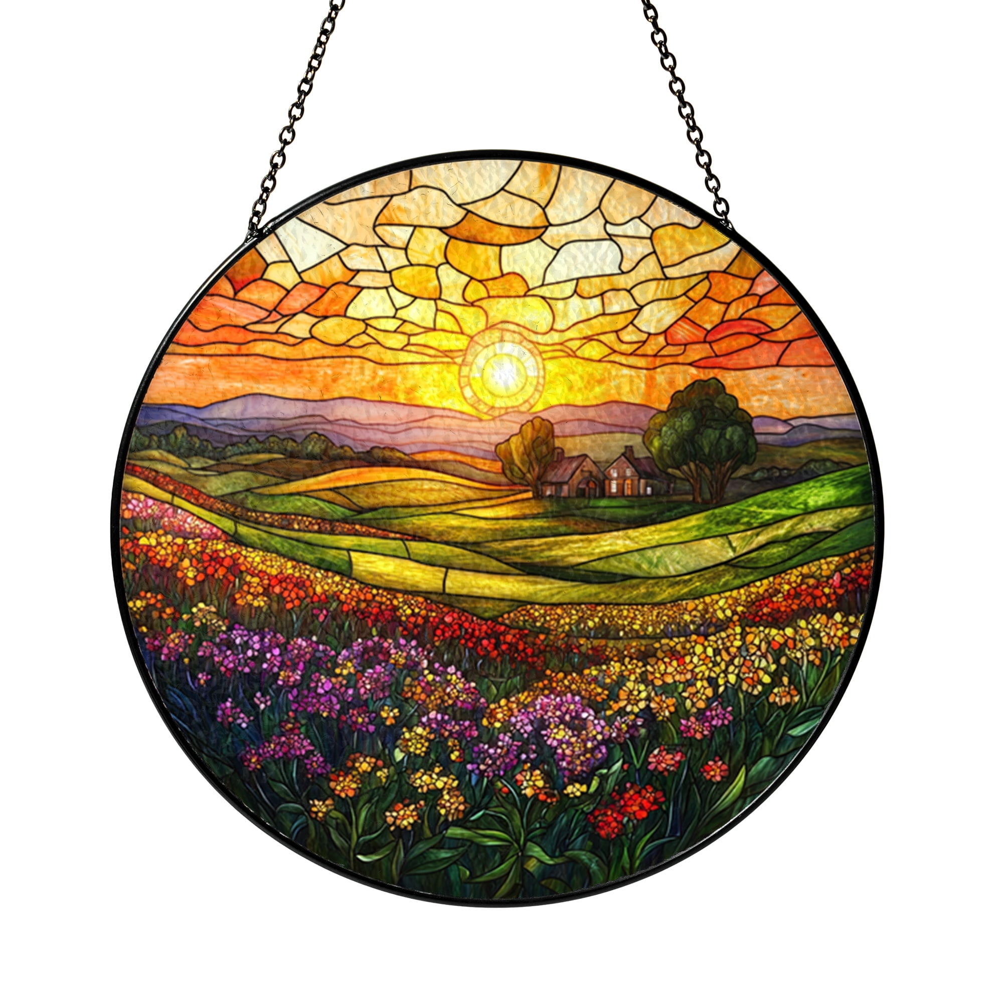 Country Wildflower Sunset Stained Glass Suncatcher, Decorative ...
