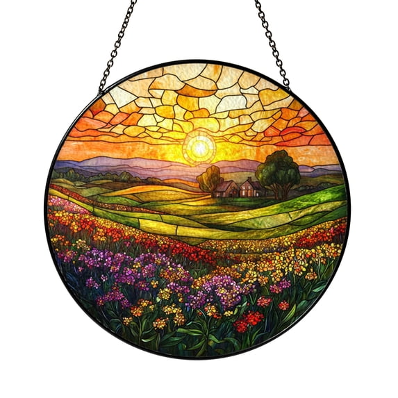 Country Wildflower Sunset Stained Glass Suncatcher, Decorative ...