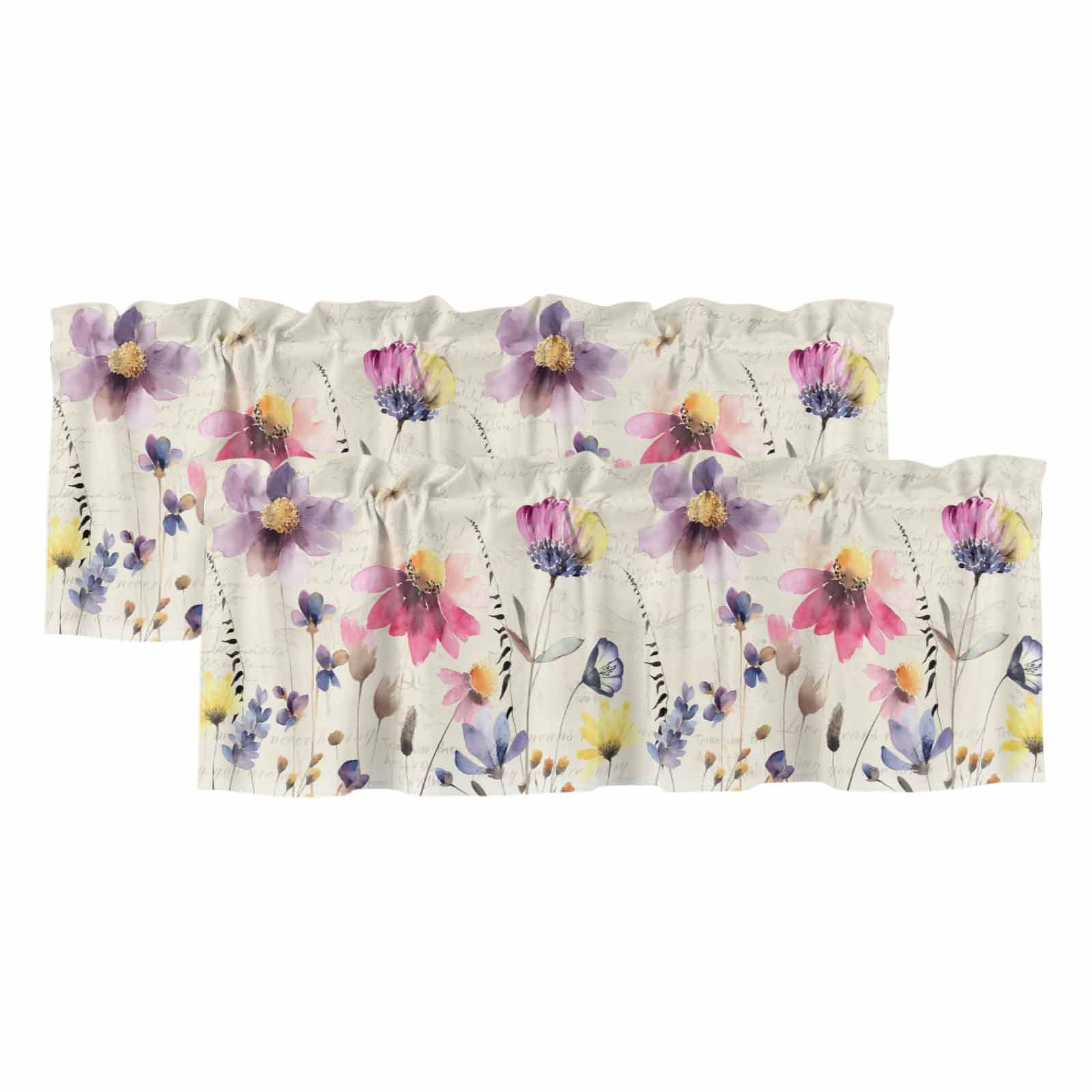 Country Wildflowers 2 Panels Kitchen Valance, Watercolor Gradient ...