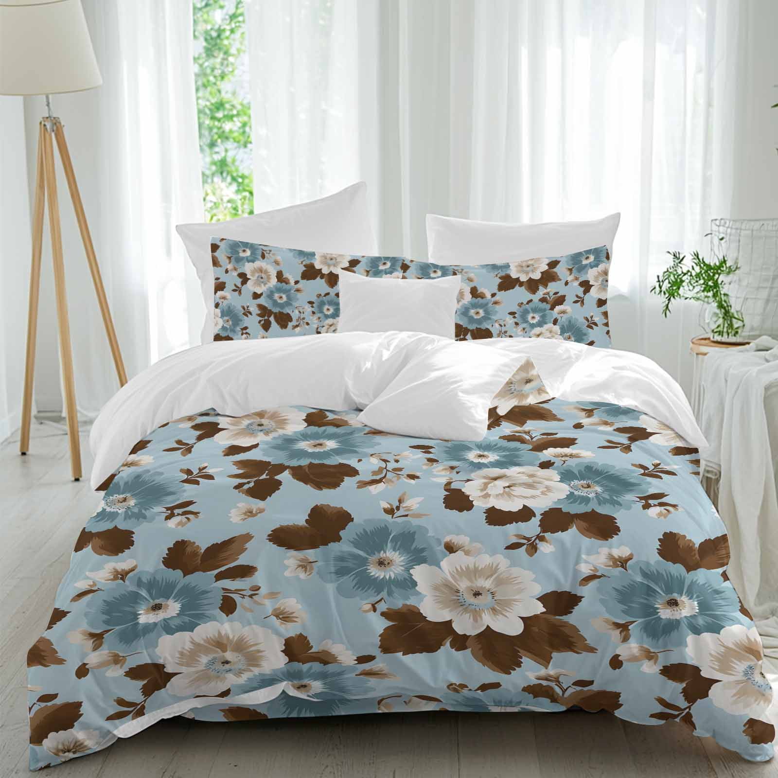 Country Wildflowers 4 Piece Duvet Cover Set Twin Size Vintage Rustic