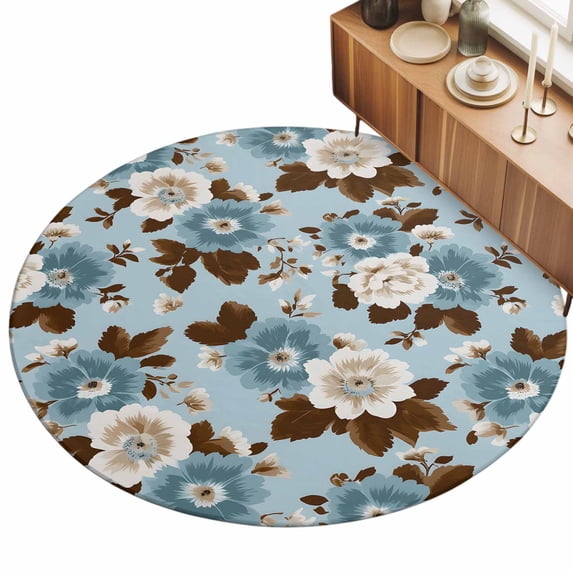 Country Wildflowers 4ft Non Slip Round Area Rug Vintage Rustic Pastoral ...