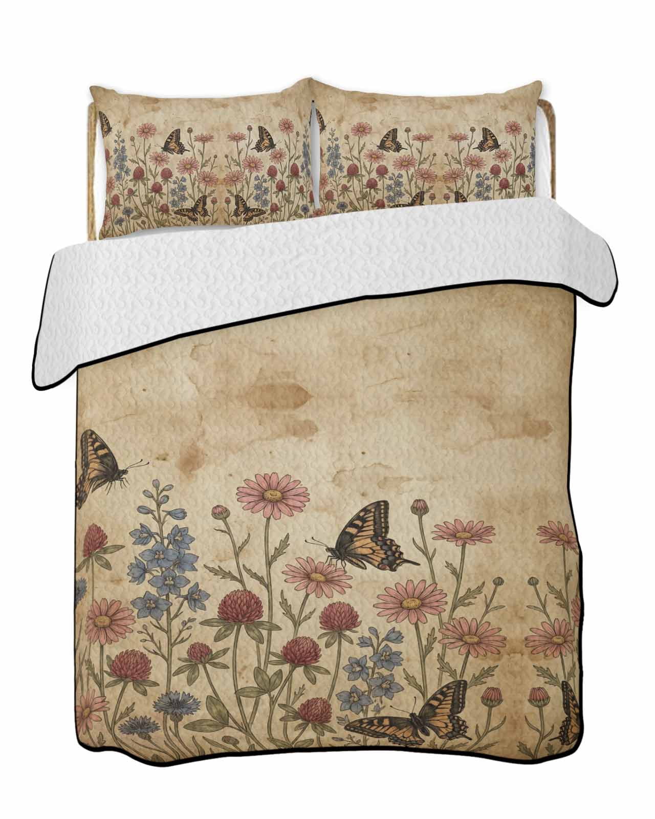 Country Wildflowers Quilts Bedding Set Twin Size Rustic Vintage Pink ...