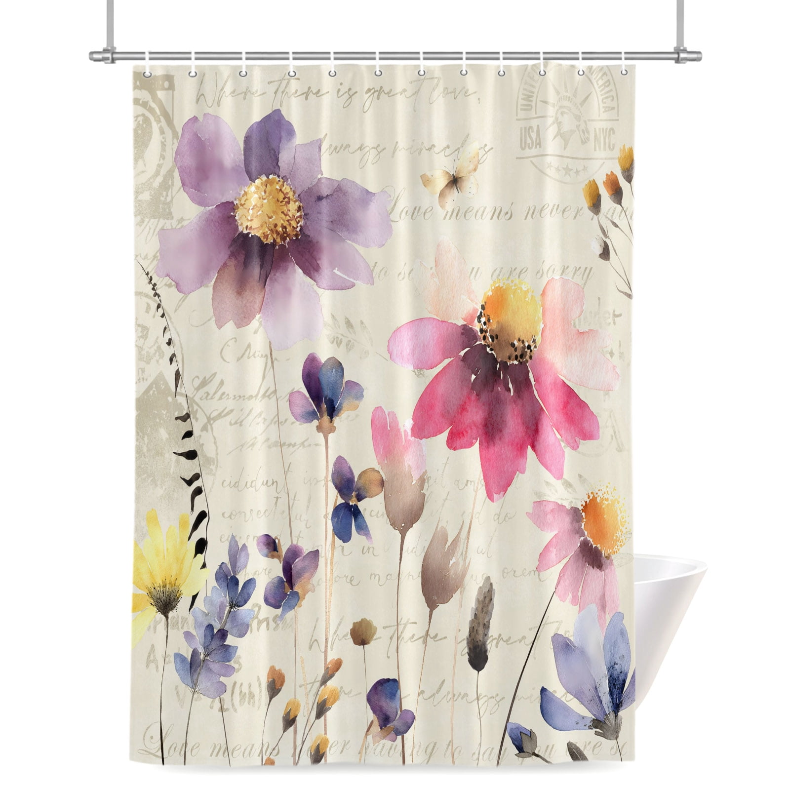 Country Wildflowers Shower Curtains for Bathroom, Watercolor Gradient ...