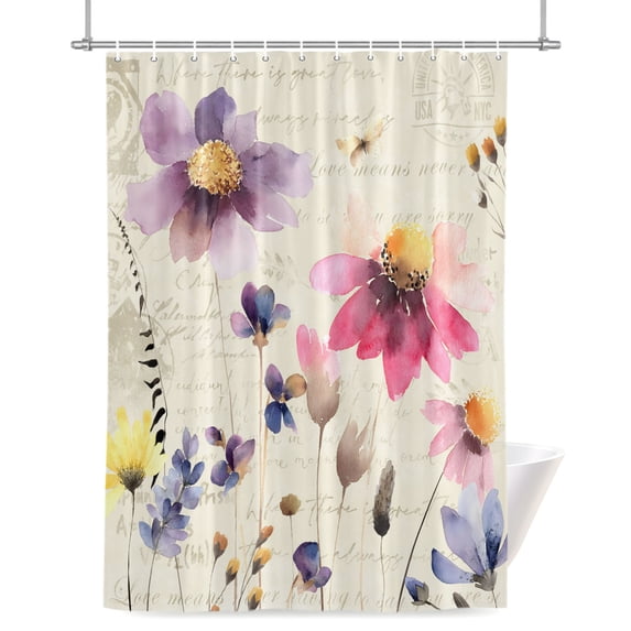 Country Wildflowers Shower Curtains for Bathroom, Watercolor Gradient ...