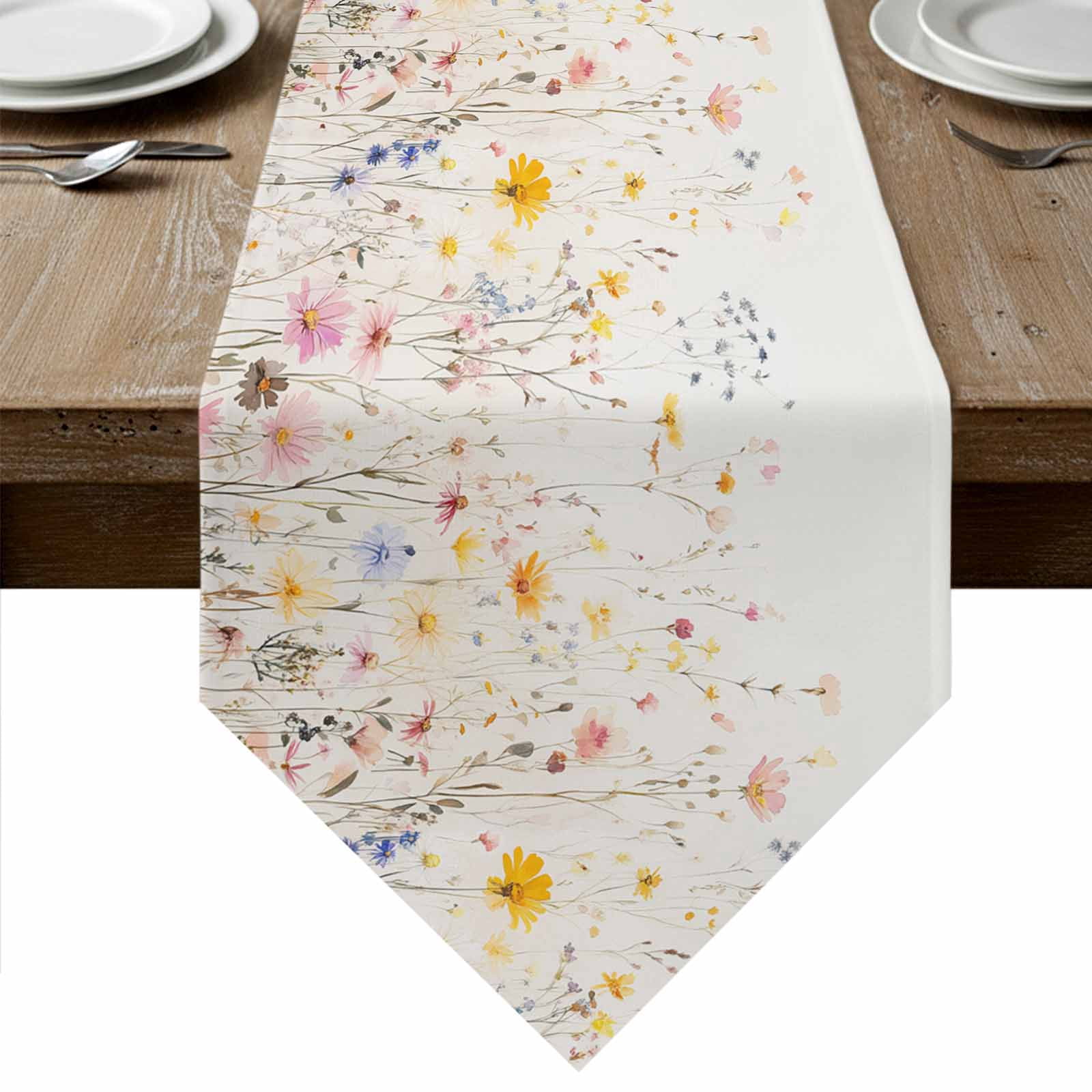 Country Wildflowers Table Runner Linen Burlap Table Runner 72 Inches ...