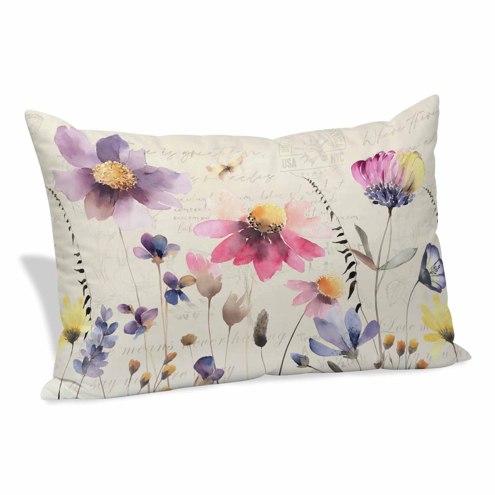 Country Wildflowers Throw Pillow Covers Watercolor Gradient Purple Pink ...