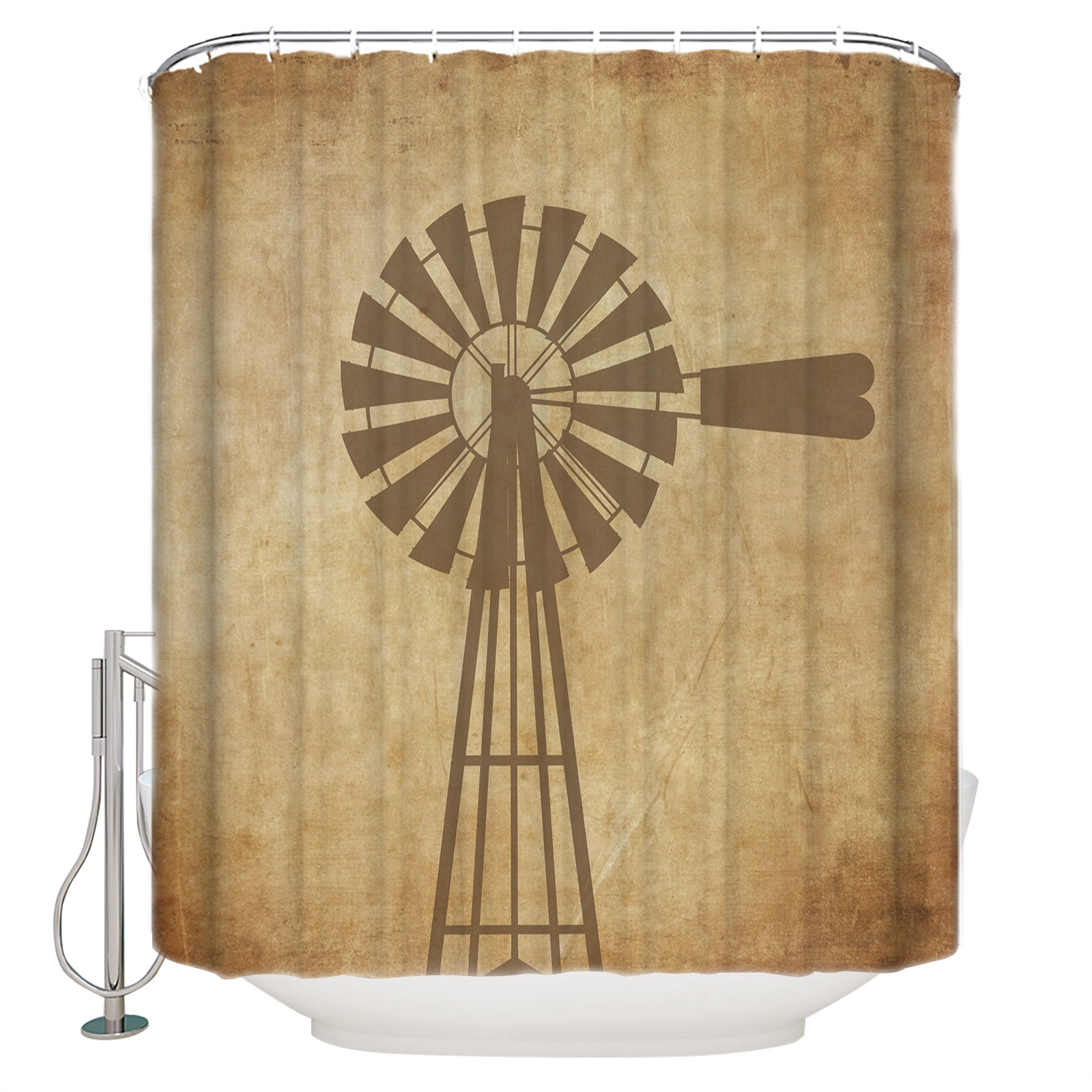 Country Windmill Bathroom Shower Curtains with 12 Hooks Polyester ...