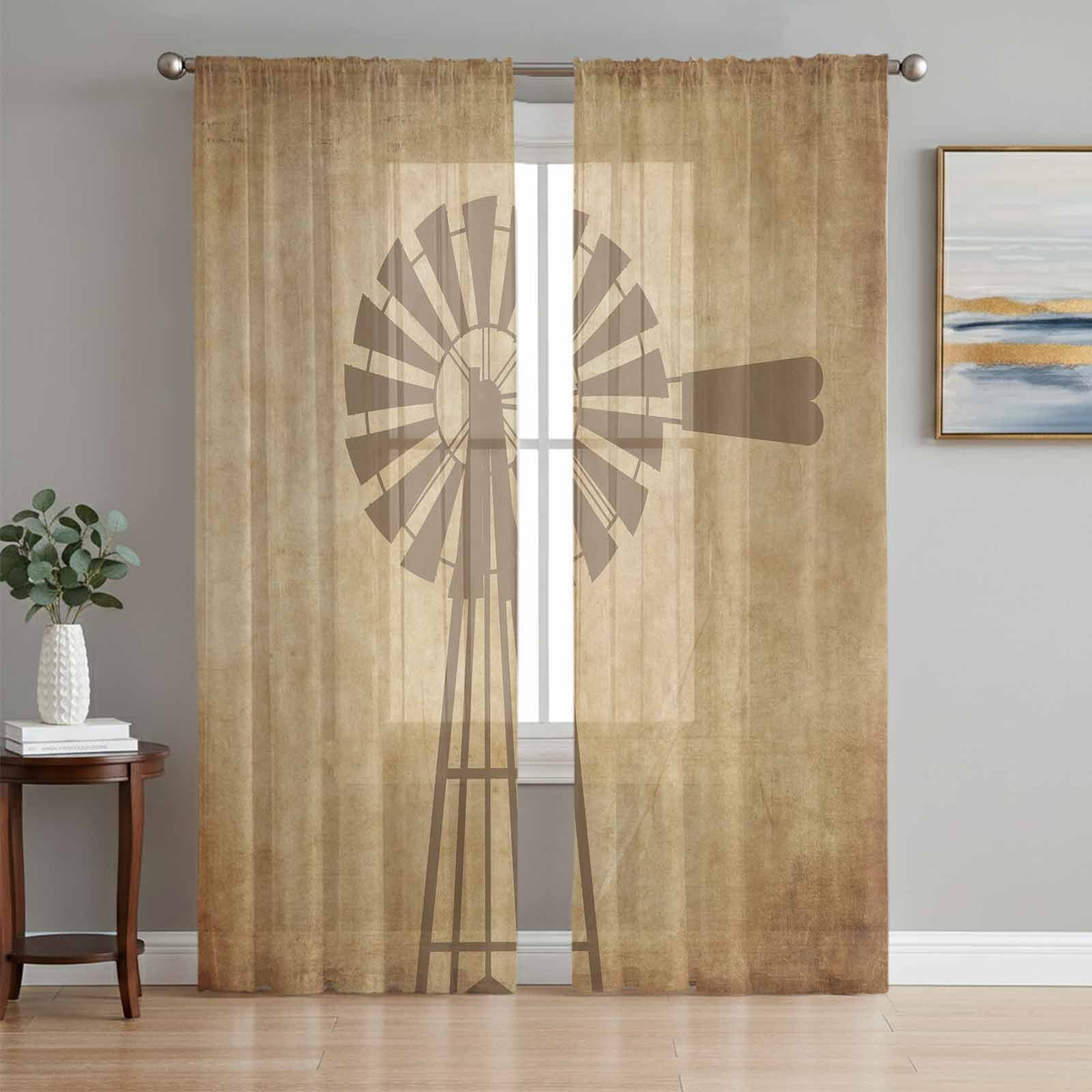Country Windmill Sheer Curtains for Living Room Bedroom Farmhouse ...