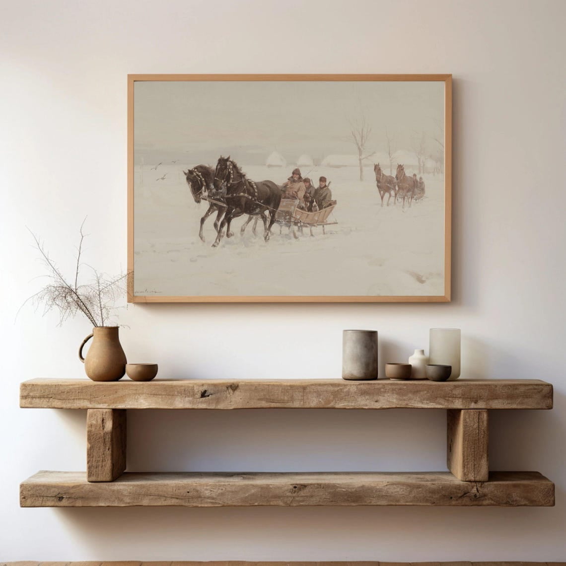 Country Winter Sleigh Ride , Vintage Winter Landscape Print, Vintage ...