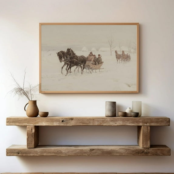 Country Winter Sleigh Ride , Vintage Winter Landscape Print, Vintage ...