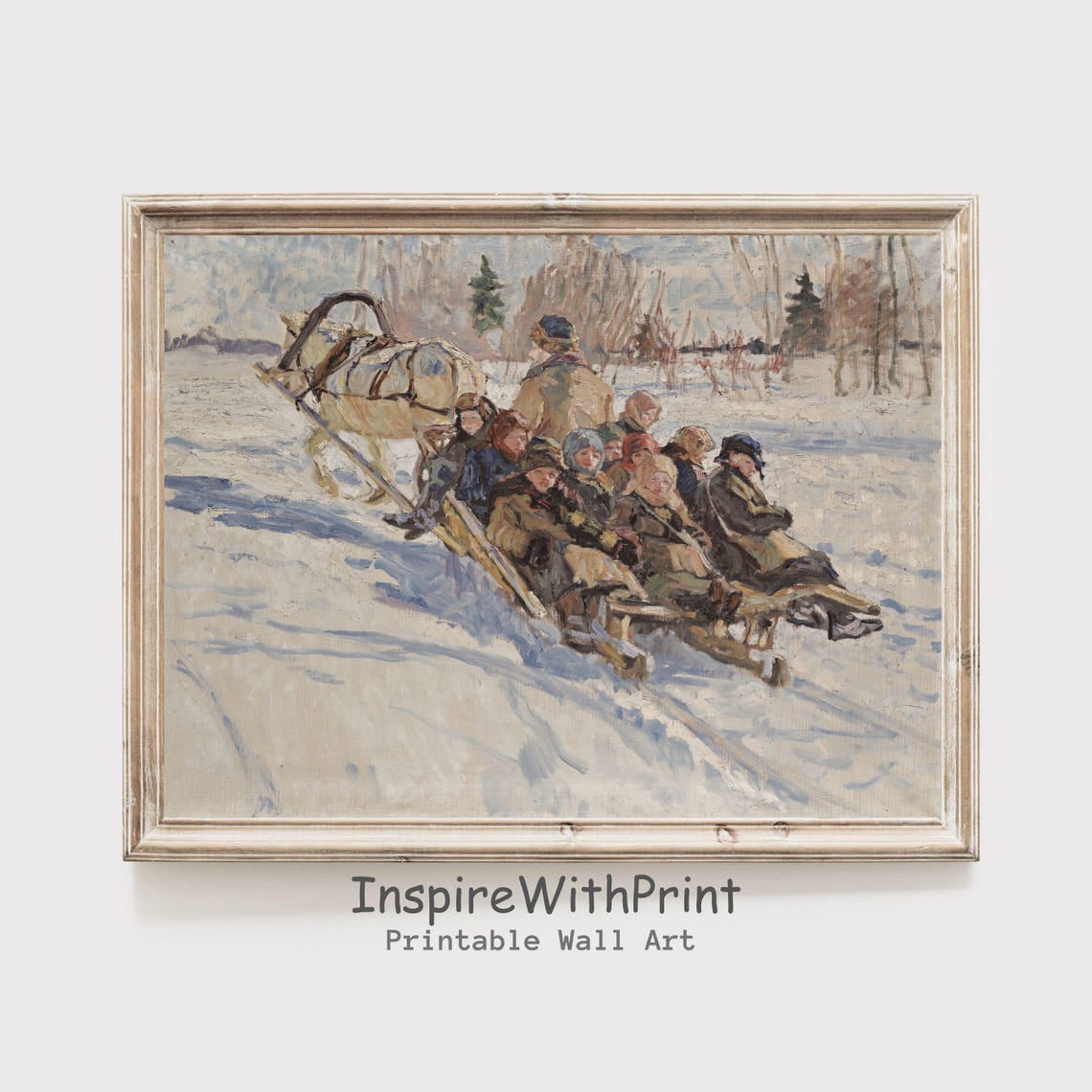Country Winter Sleigh Ride , Vintage Winter Landscape Print, Vintage ...
