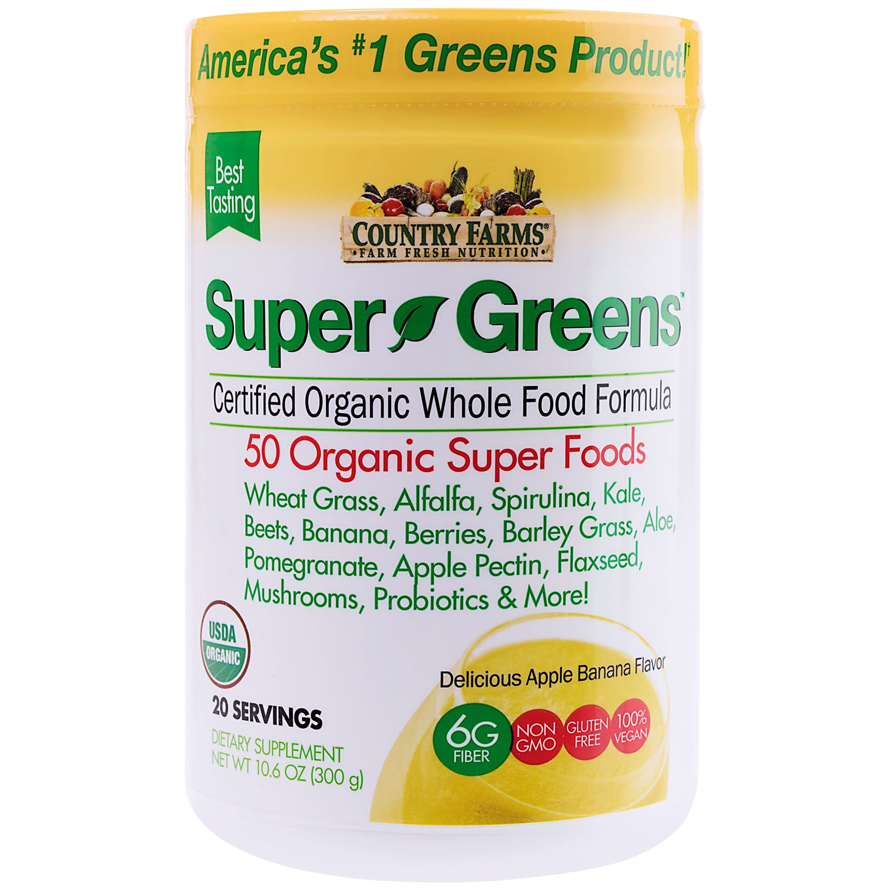 Country Farms Super Greens Drink Mix, Apple Banana Flavor, 50 Organic ...