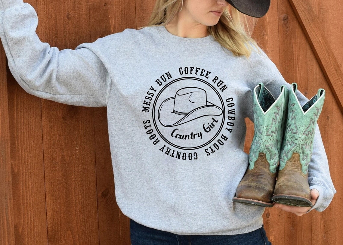Country girl shirt, Messy bun Coffee run cowboy boots country roots ...