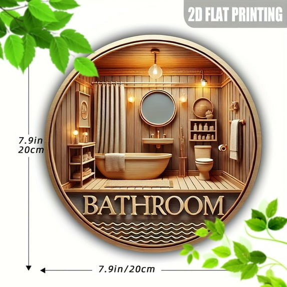 Country gnome toilet logo, wooden round decorative plate for bathroom ...