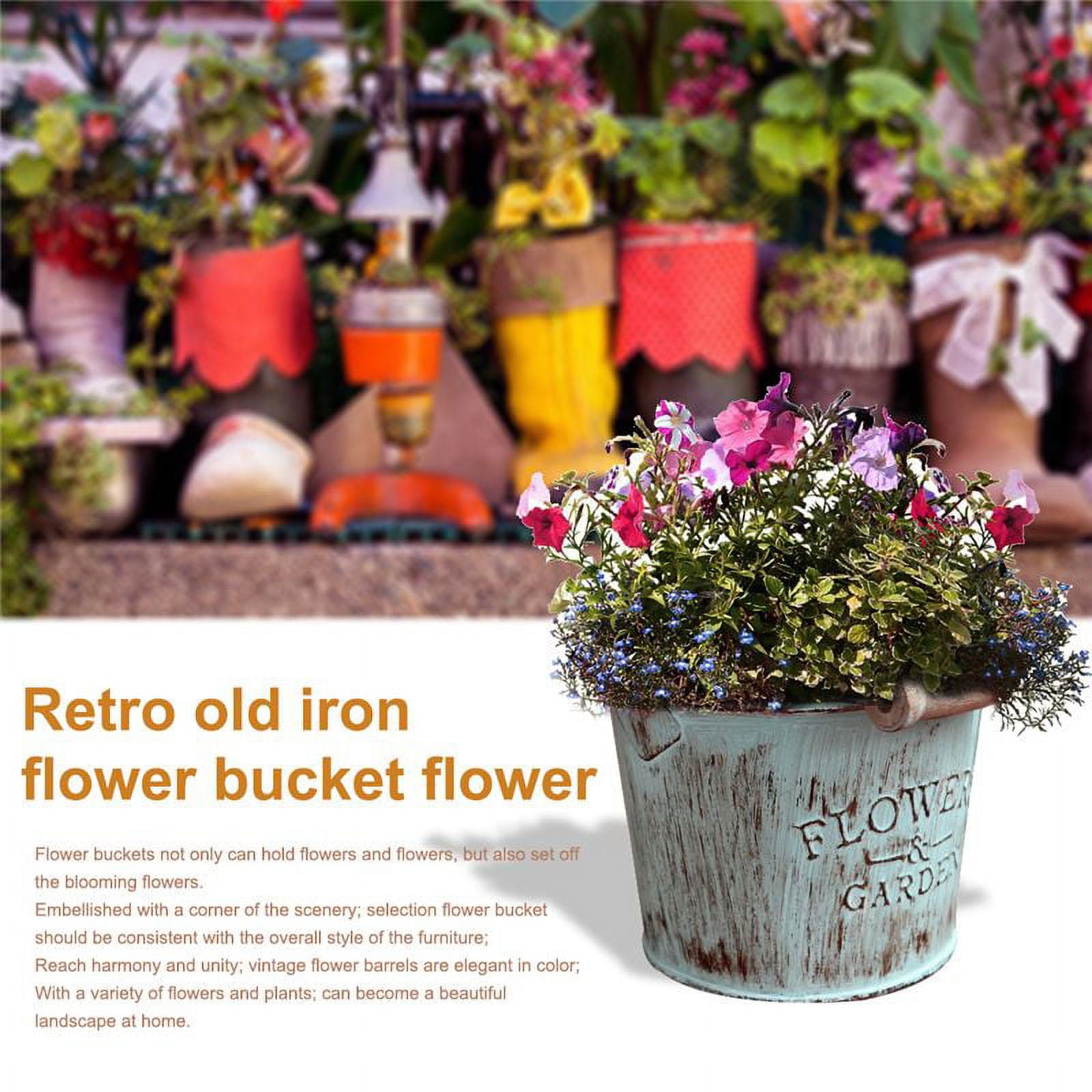 Country retro metal flower bucket flower home desktop decoration metal ...