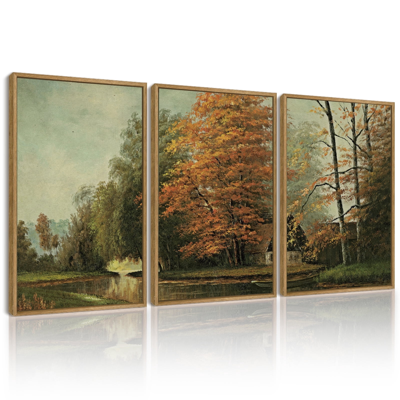 Countryside 11x14in3pcs Natural Framed River Vintage Landscape Wall Art ...