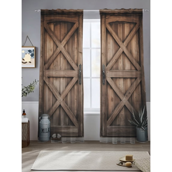 Countryside Barn Door Chiffon Sheer Curtains 84 Inches Long Classic ...