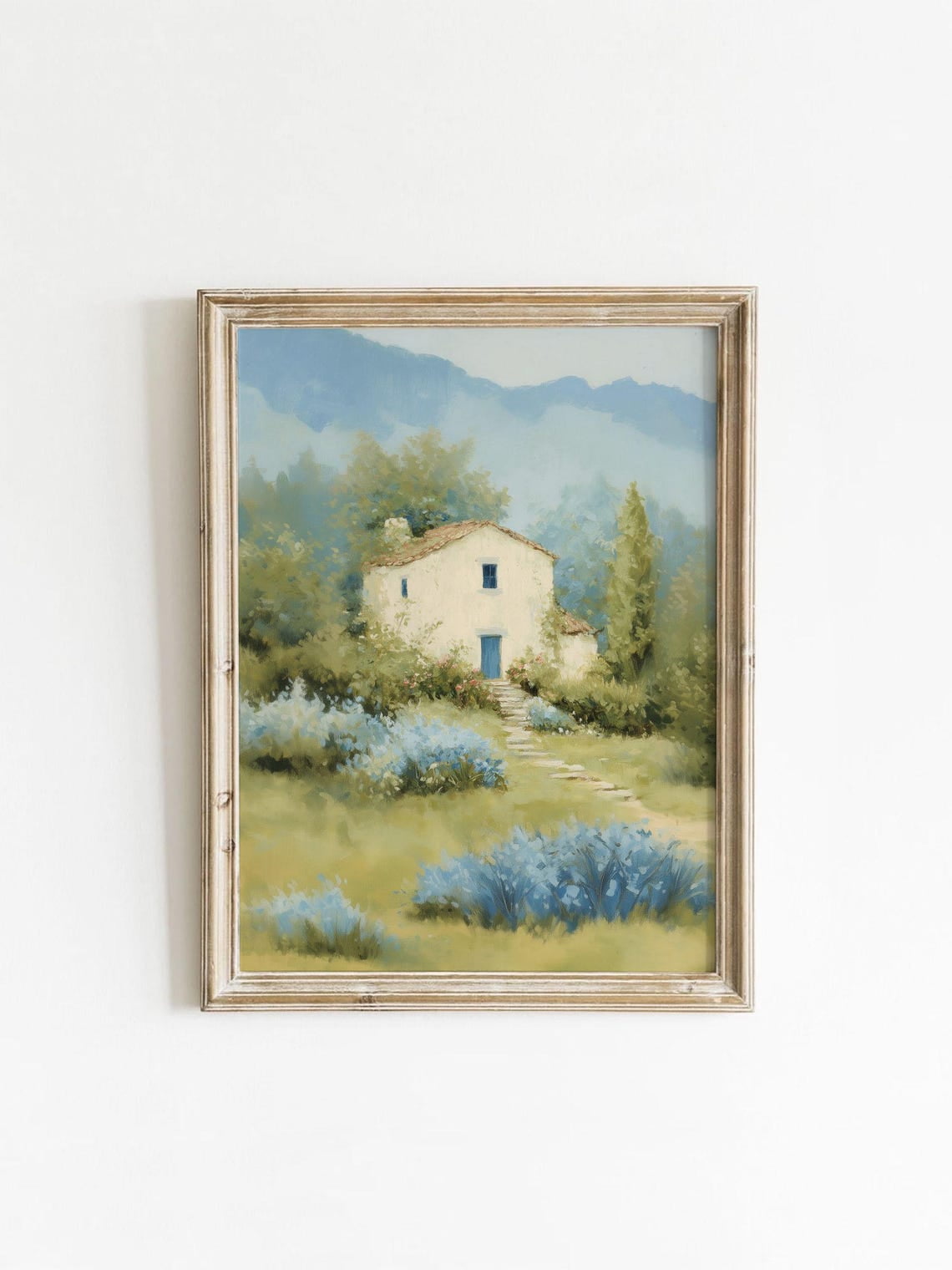 Countryside Cottage Blue Hydrangeas Floral Mountain Still Life French ...