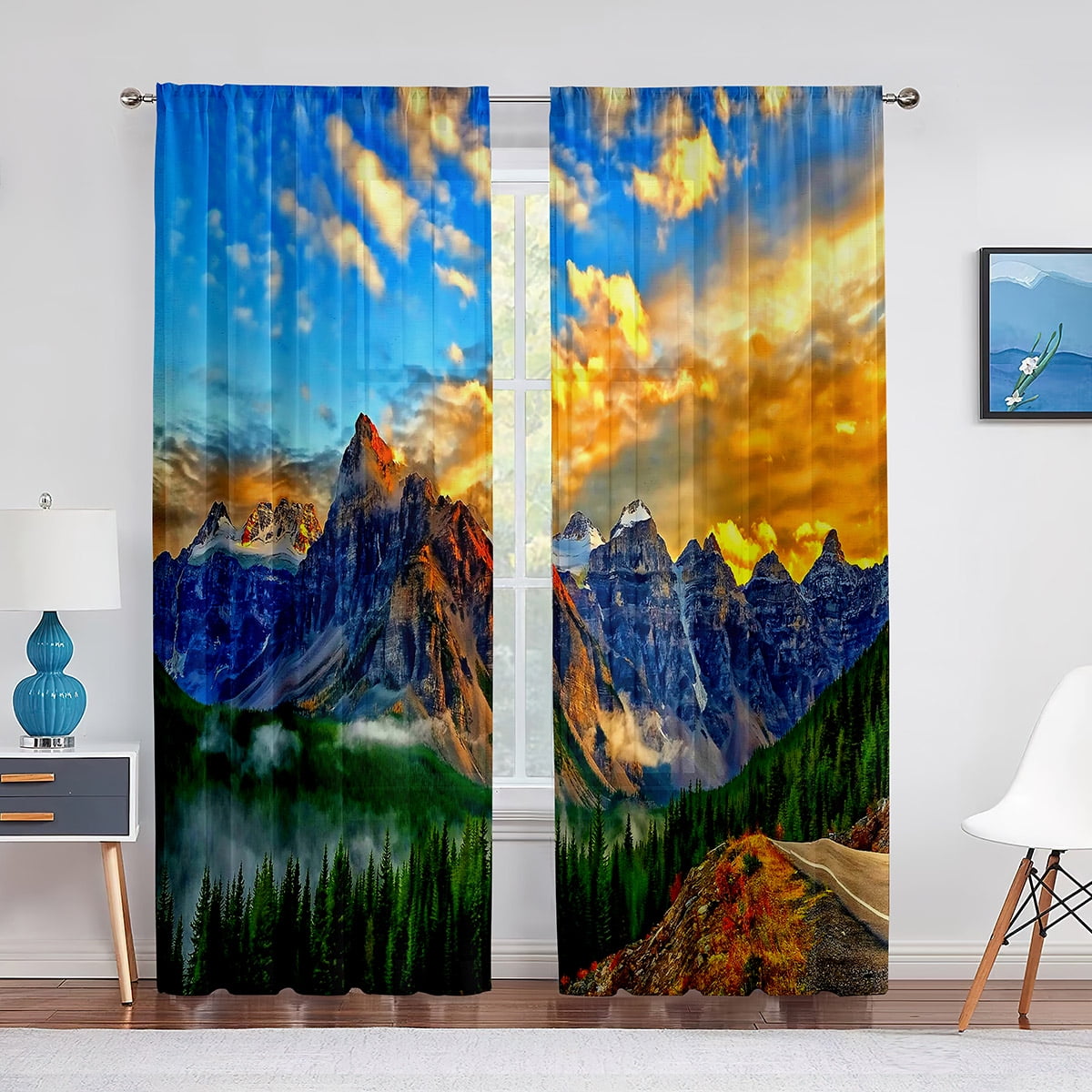 Countryside Farmhouse Grass Tree Sunset Sheer Curtains for Living Room ...