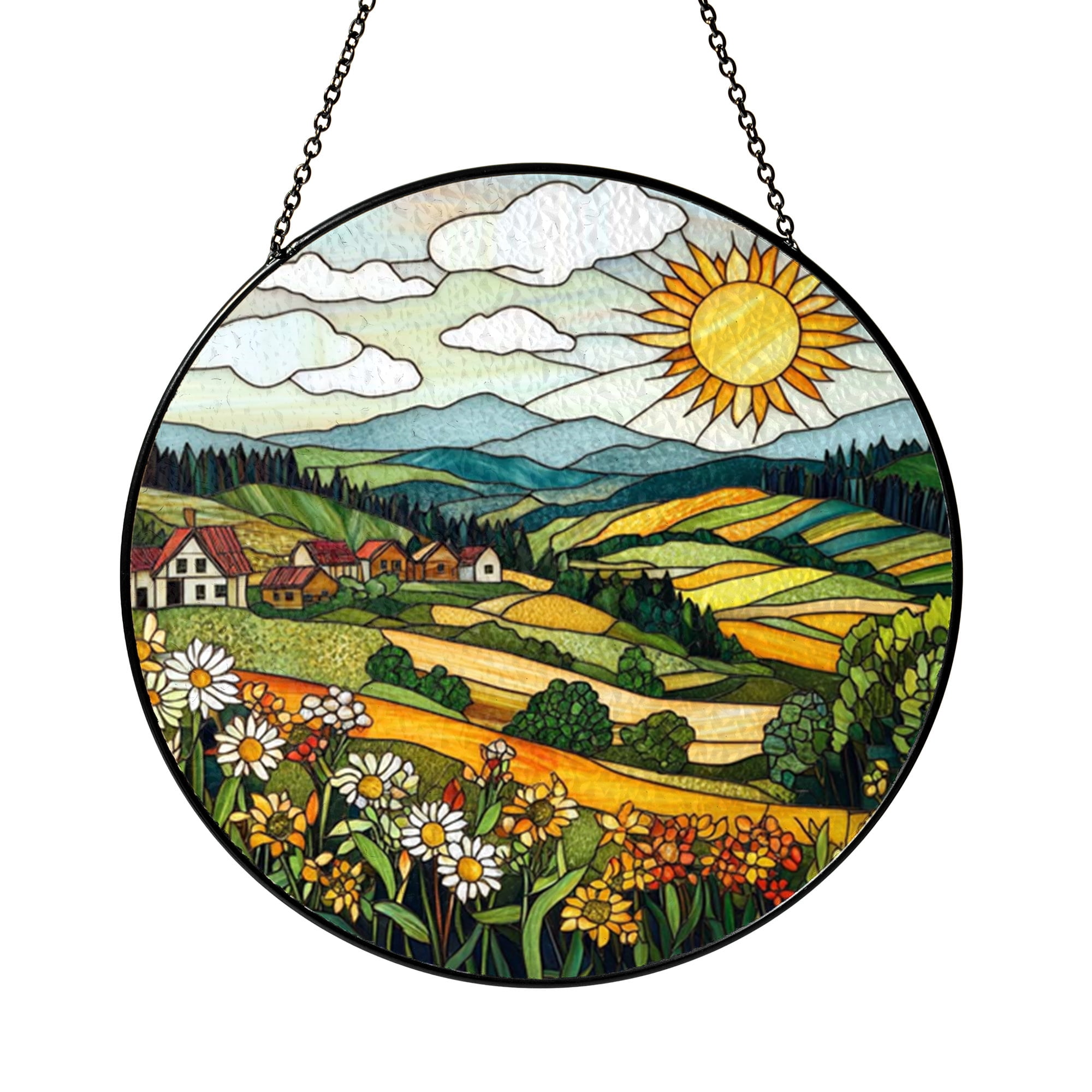 Countryside Field Landscape Stained Glass Suncatcher – Window Decor ...