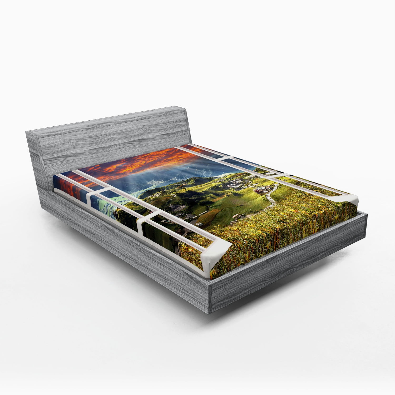 Ambesonne Countryside Fitted Sheet, Rural Village Scene, Full Size ...