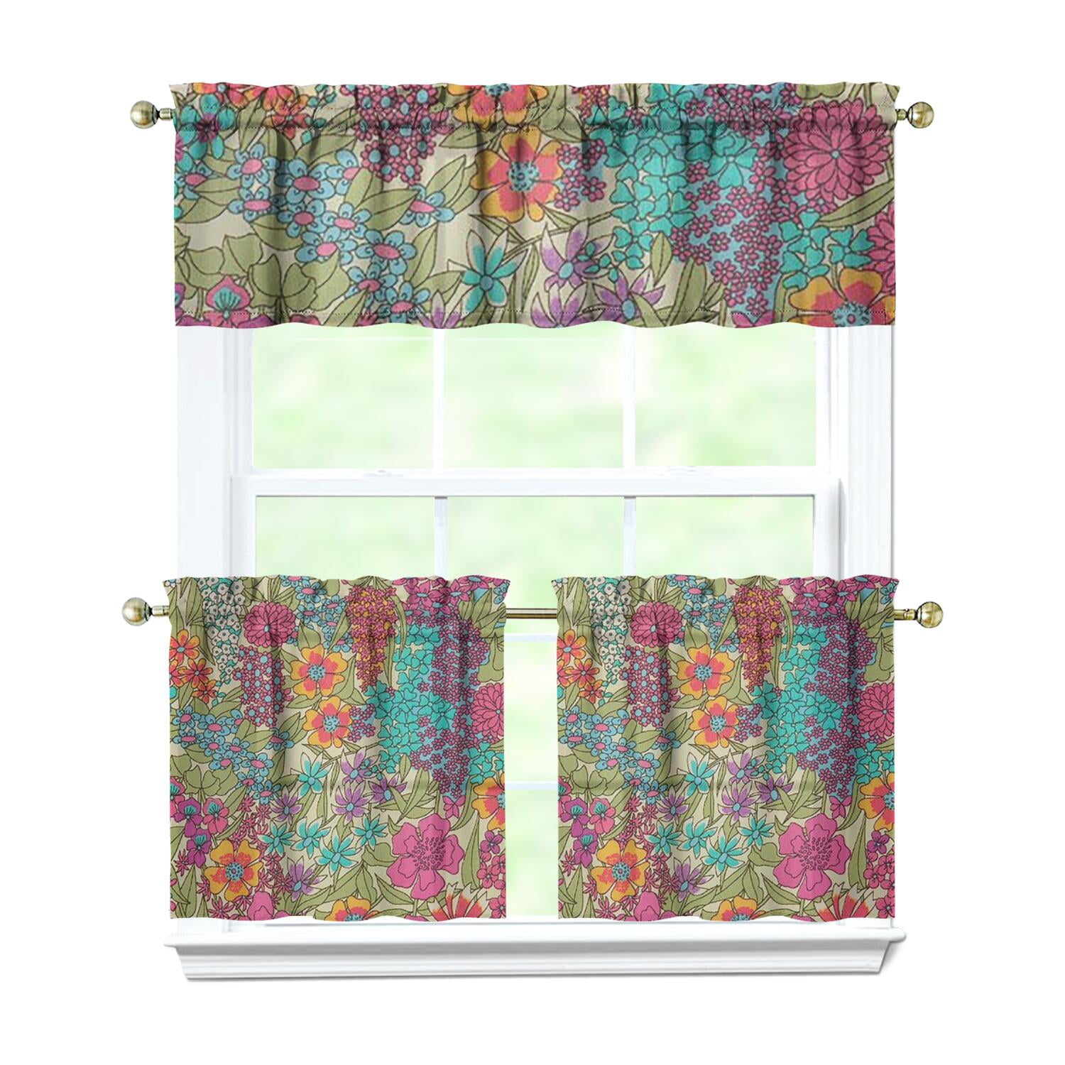 Countryside Floral Curtains 24 Inch - 3 Panel Rustic Farmhouse Set with ...