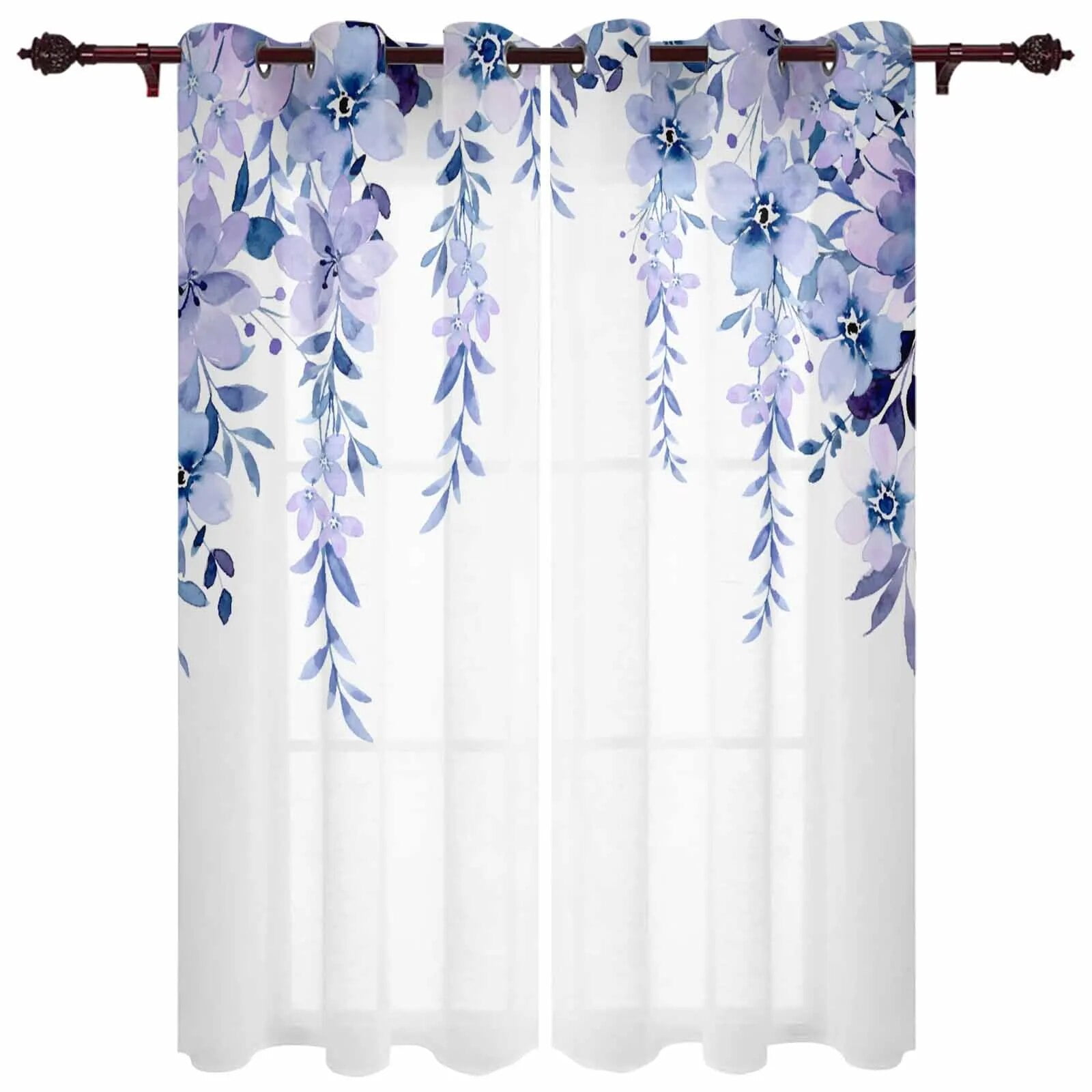 Countryside Flower Plants Watercolors Modern Hall Curtains for Living ...