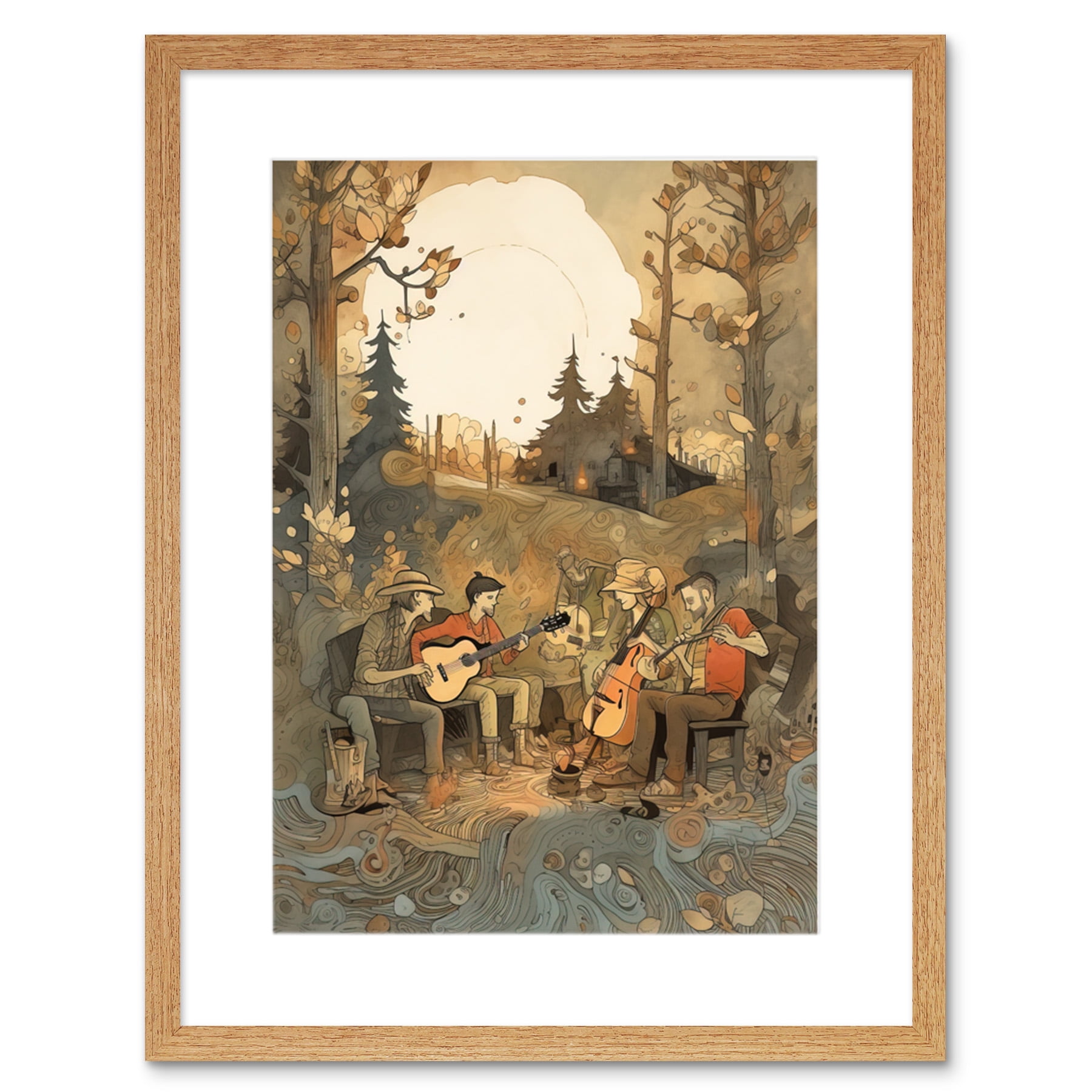 Countryside Folk Band Musicians Playing Music in the Forest at Sunset ...