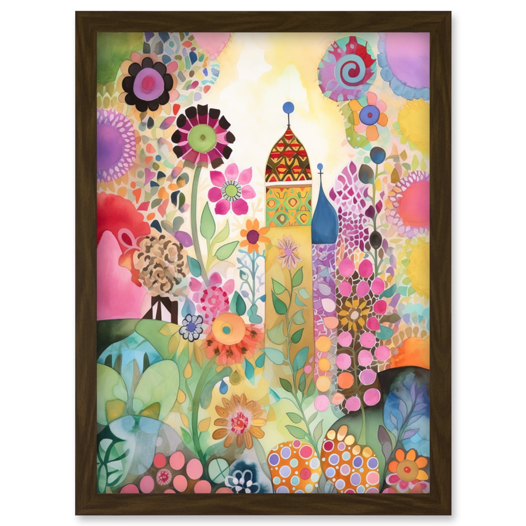 Countryside Garden Flowers In Spring Folk Art Watercolour Painting ...