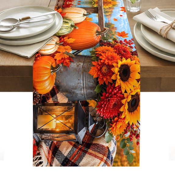 Countryside Harvest Table Runner, Thanksgiving Orange Pumpkin ...