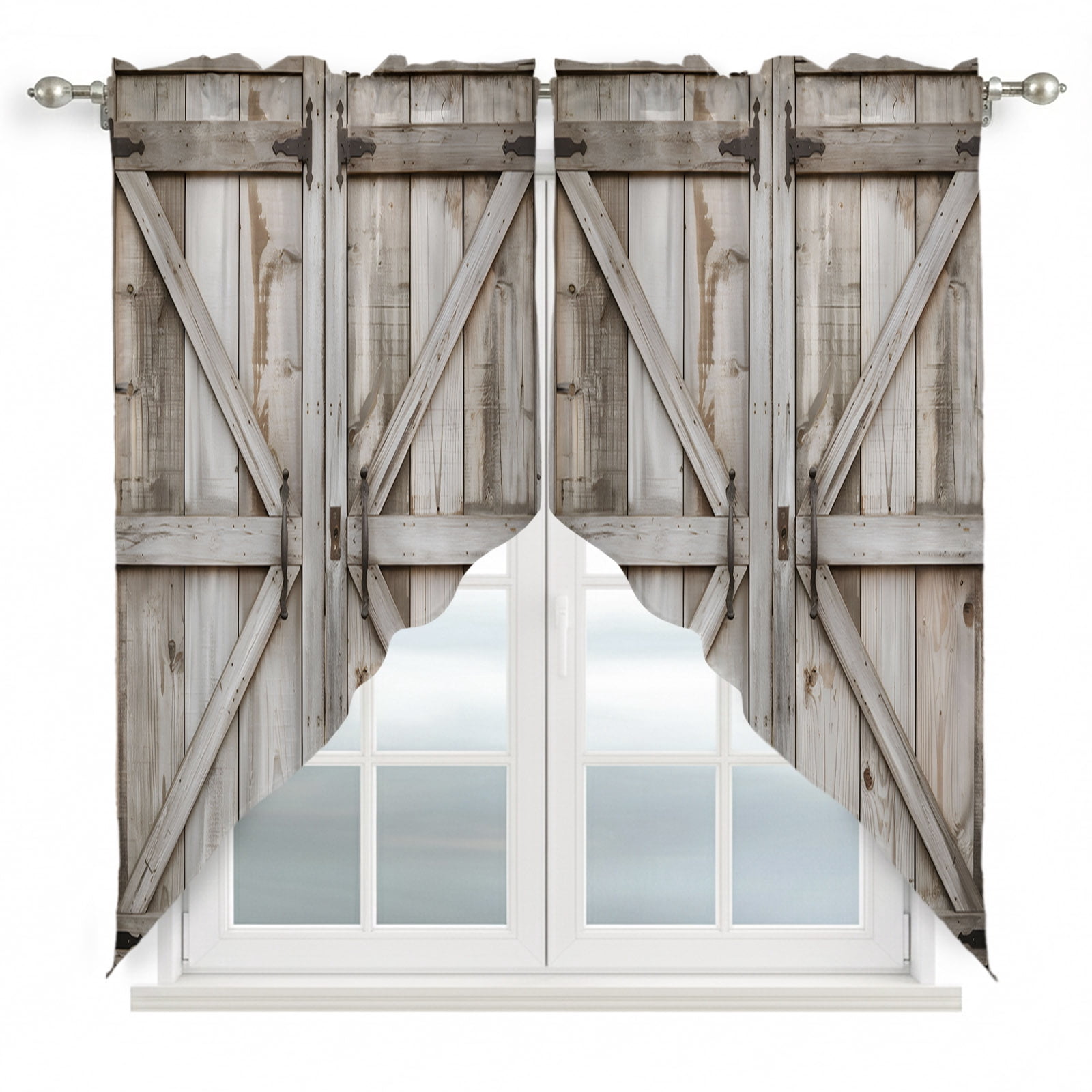 Countryside Idyllic Swag Curtain Valance for Window 2 Panels White Barn ...