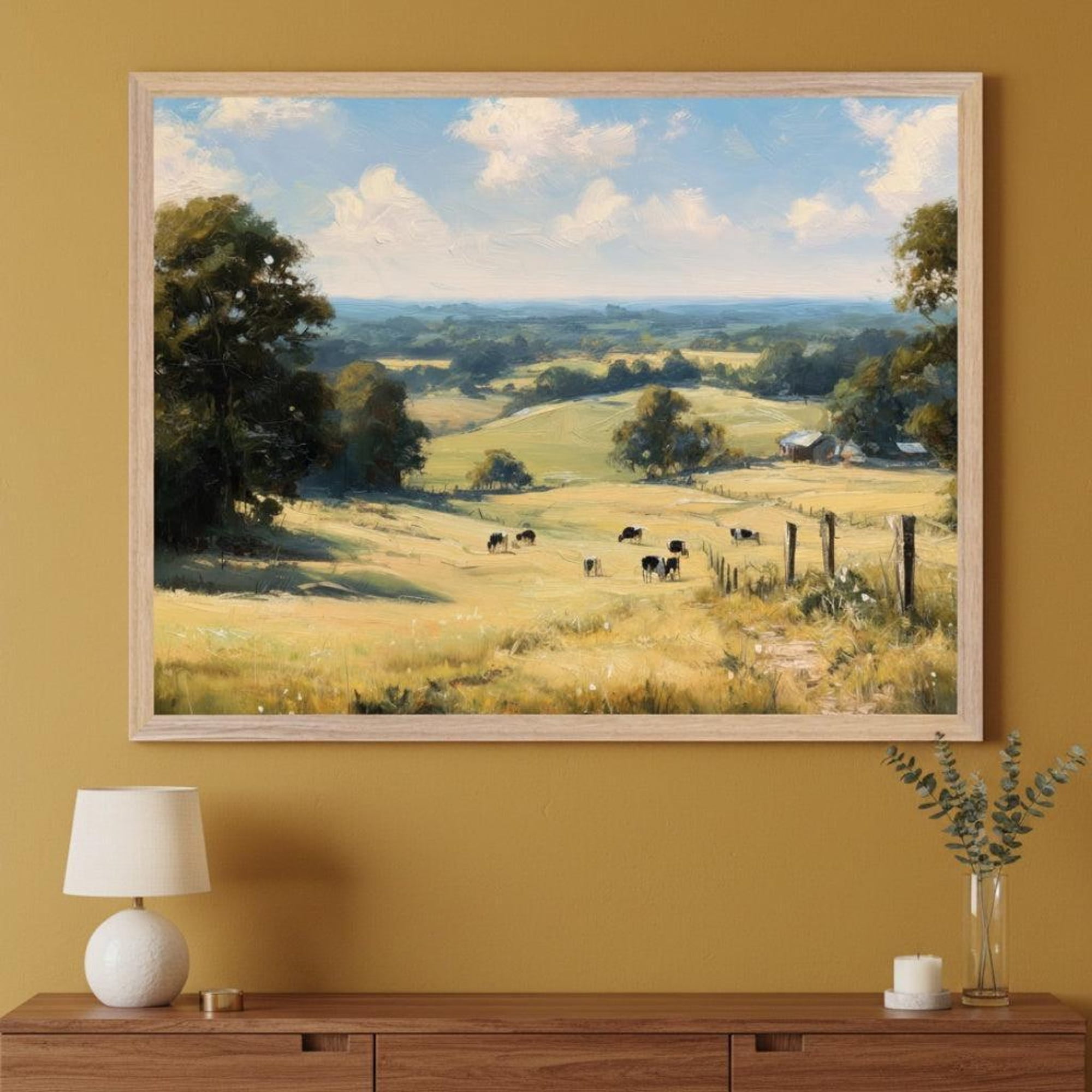 Countryside Landscape Impressionist Style Wall Art rolling hills decor ...