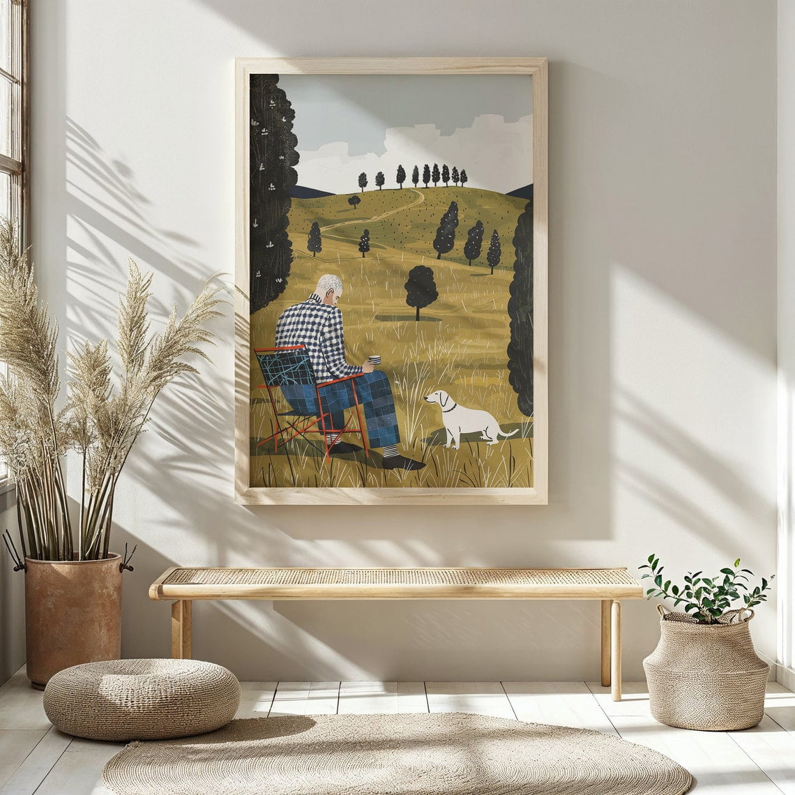 Countryside Man And Dog Wall Art, Serene Landscape Print, Nursery Wall ...