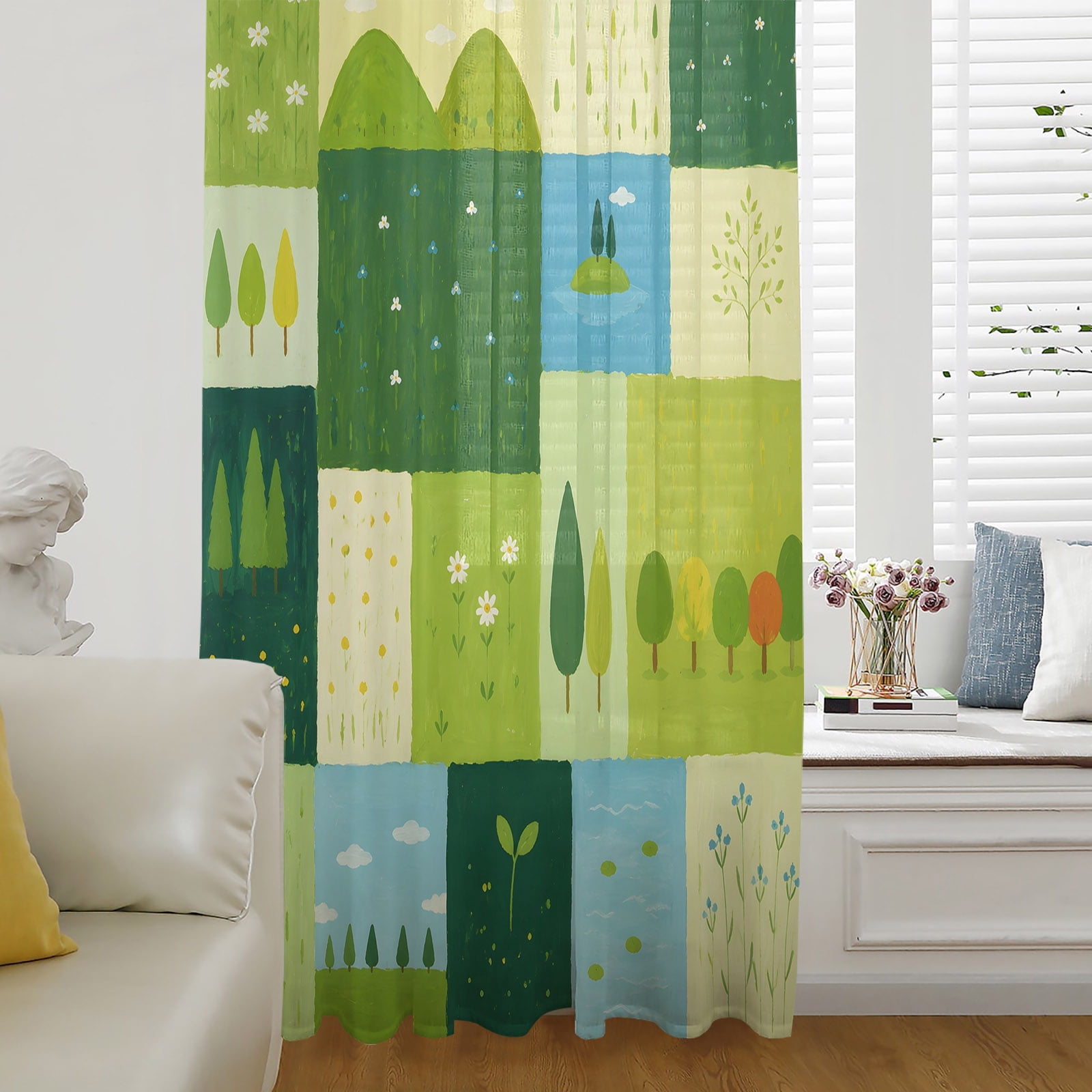 Countryside Patchwork Sheer Curtains 54 Inch Length Pastoral Nature ...
